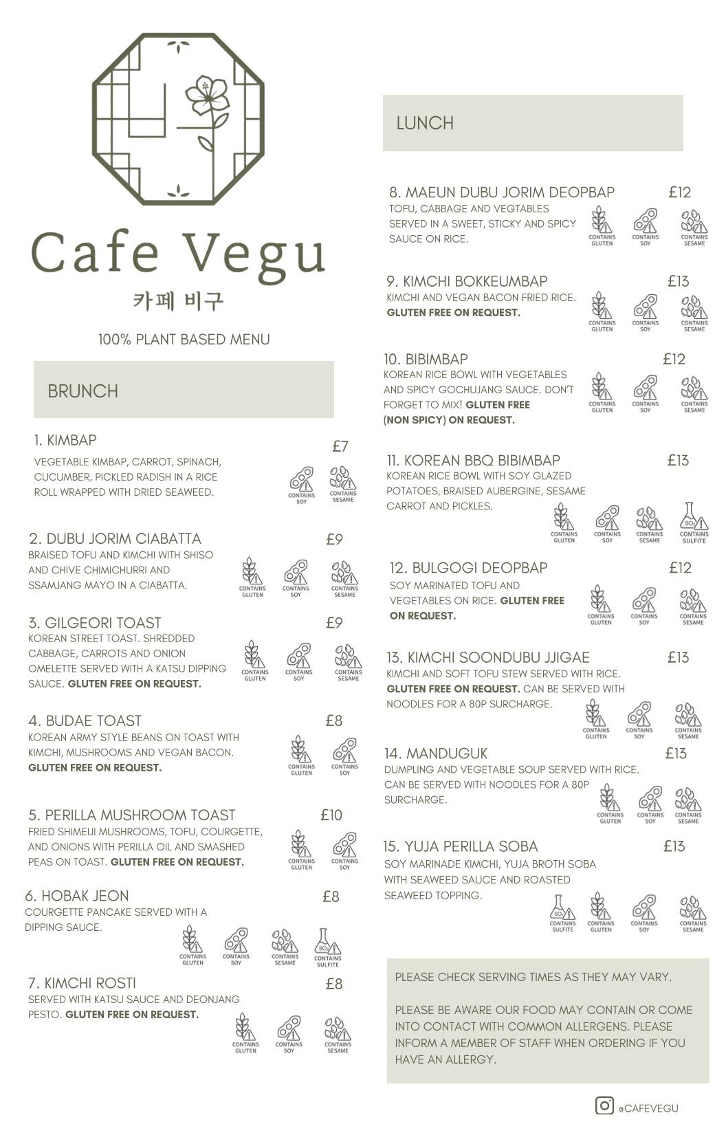 Menu at Cafe Vegu, Lewes