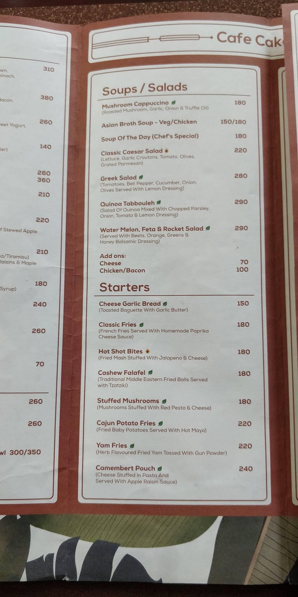 Menu at Cafe CakeBee, Chennai, Old no.47