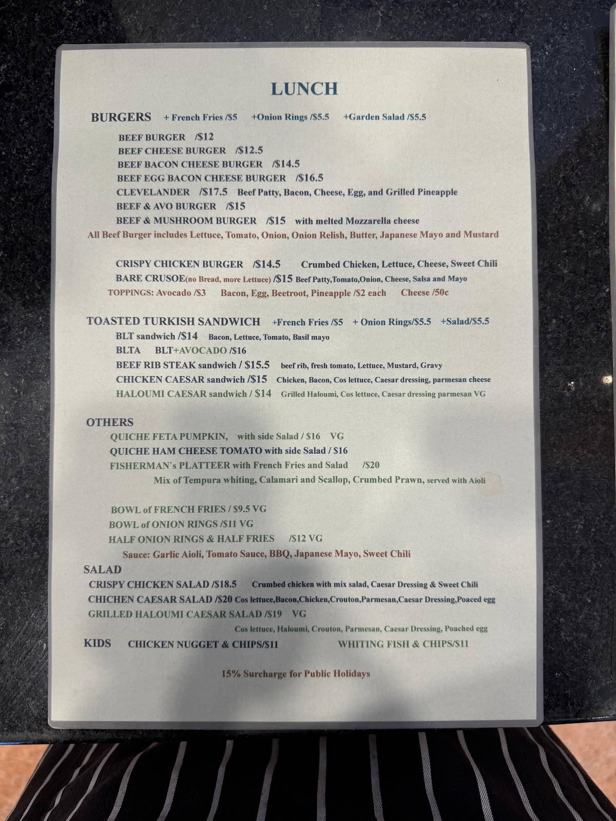 Menu at Crusoe Cafe, Cleveland