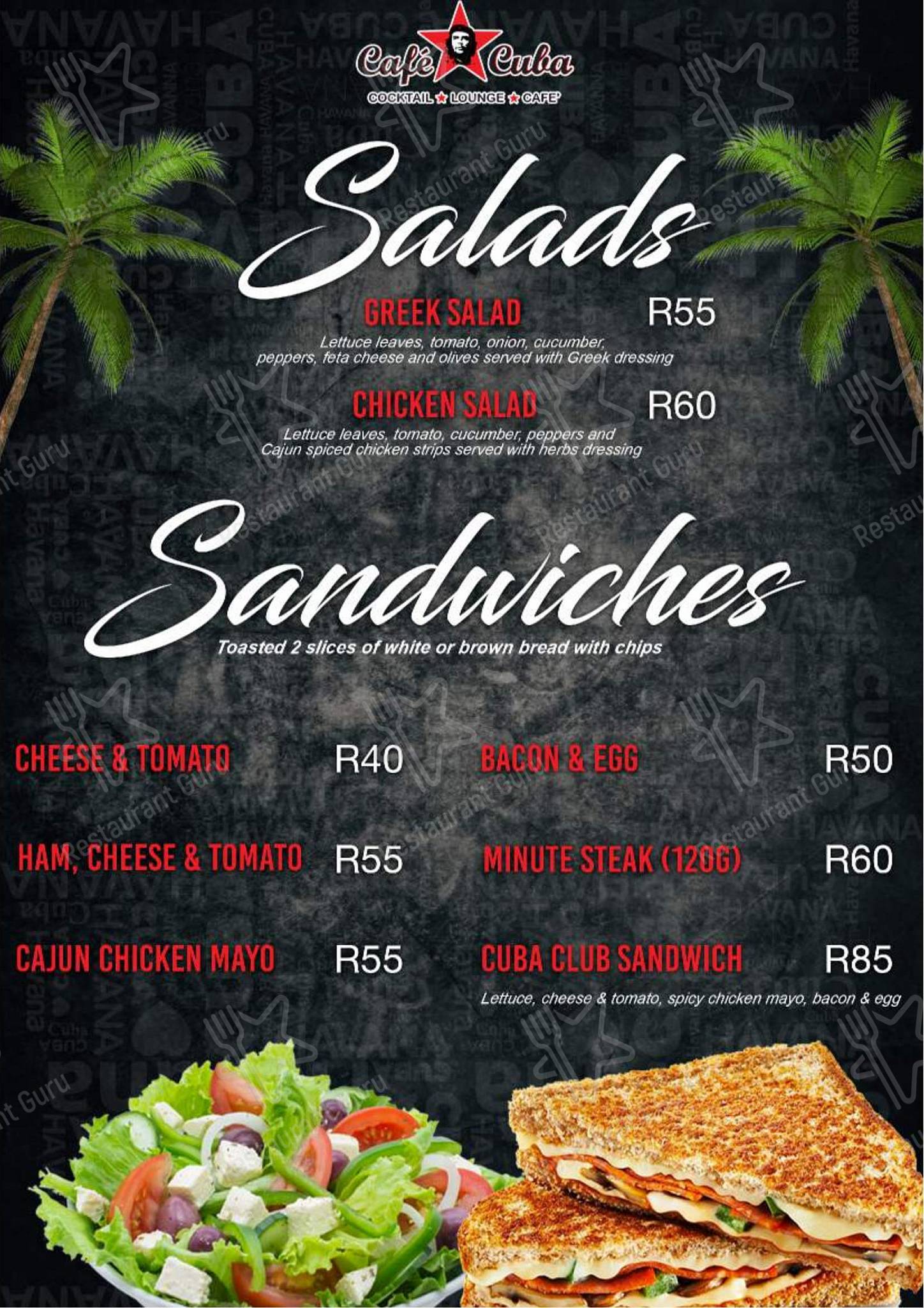 Menu at Cuba Cafe., Durban