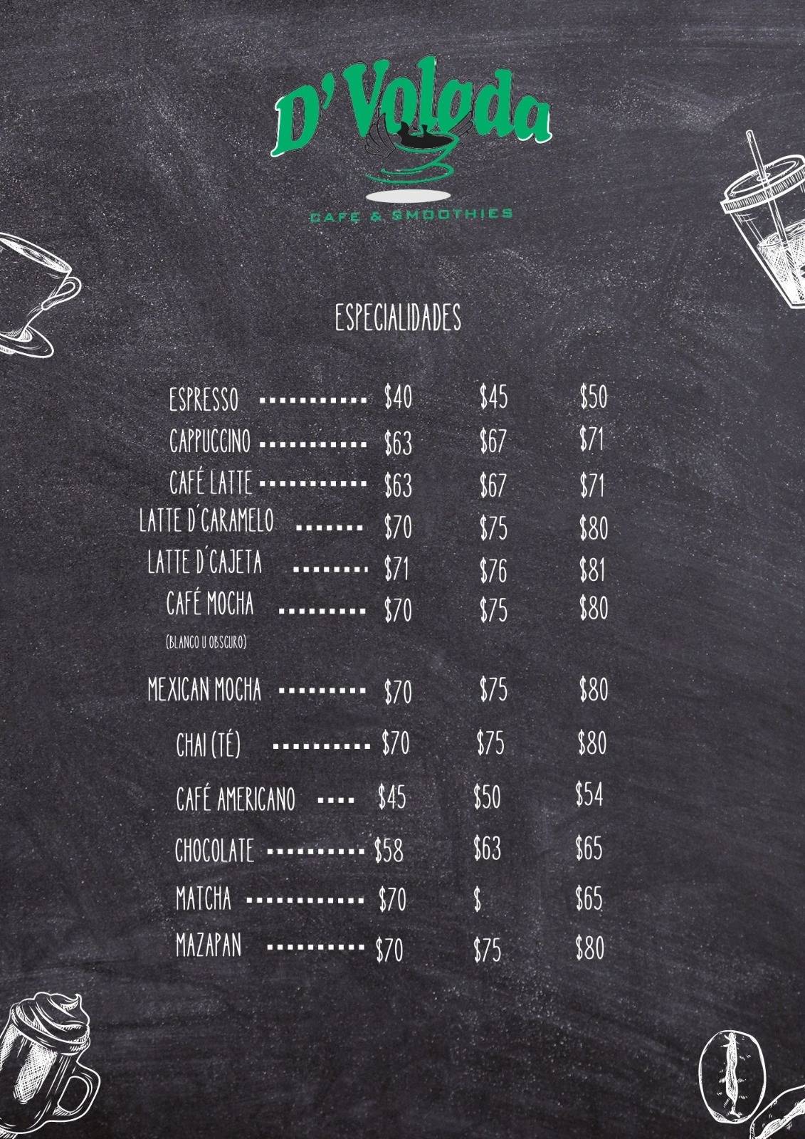 Carta del café D'Volada Tecate, Tecate