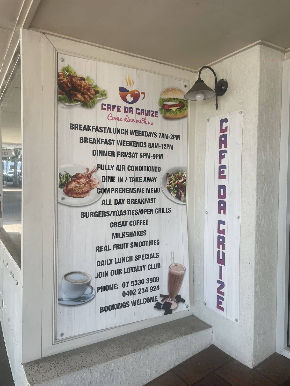 Menu at Cafe Da Cruize, Caboolture
