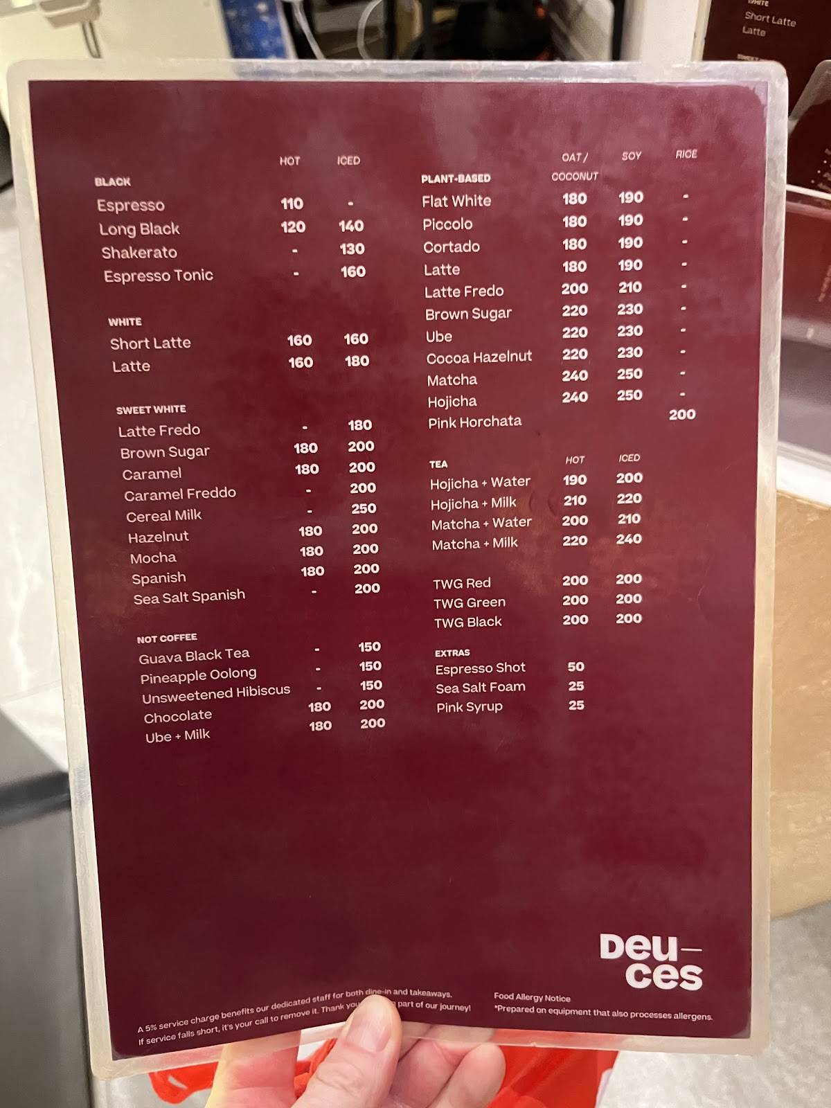 Menu at Deuces Coffee cafe, Makati