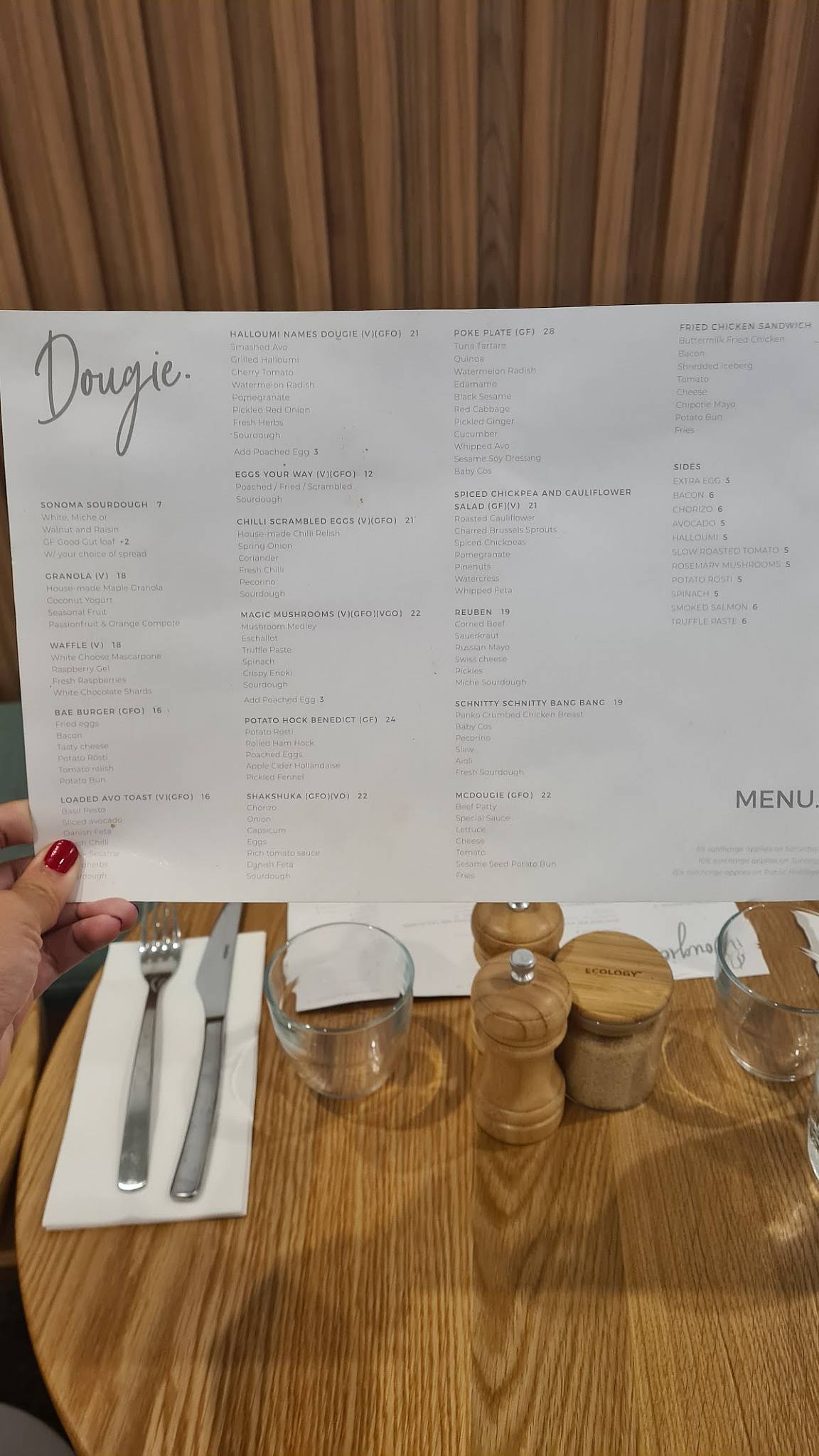 Menu at Cafe Dougie, Surry Hills