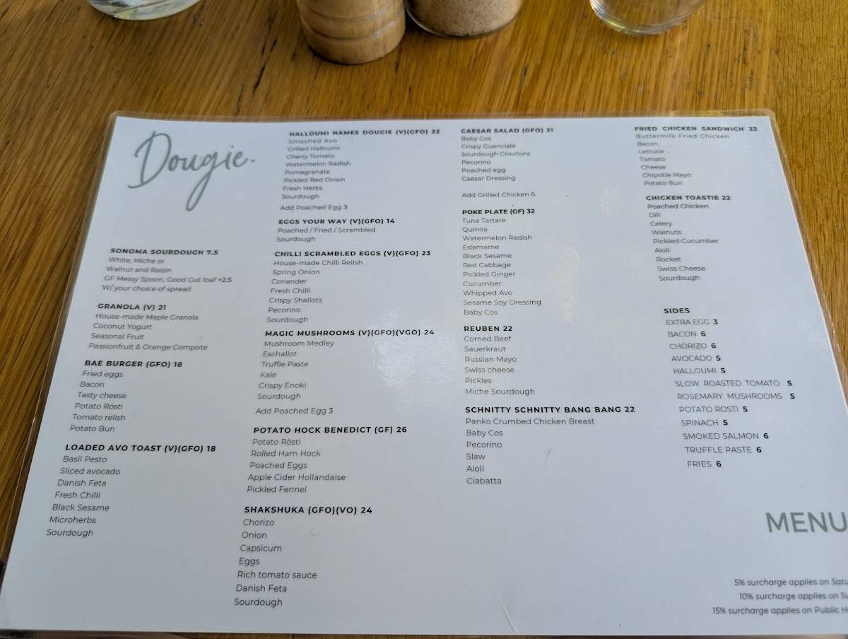 Menu at Cafe Dougie, Surry Hills