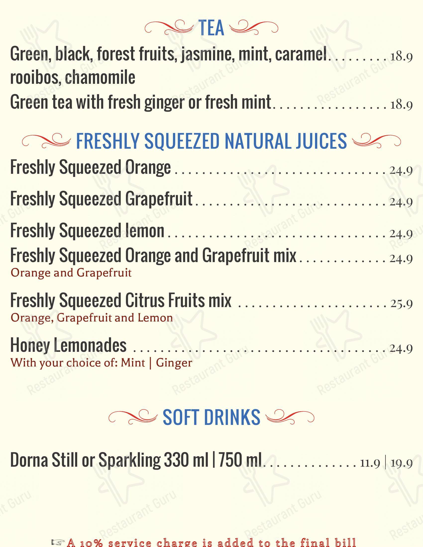 Menu at Grand Café Van Gogh, Bucharest