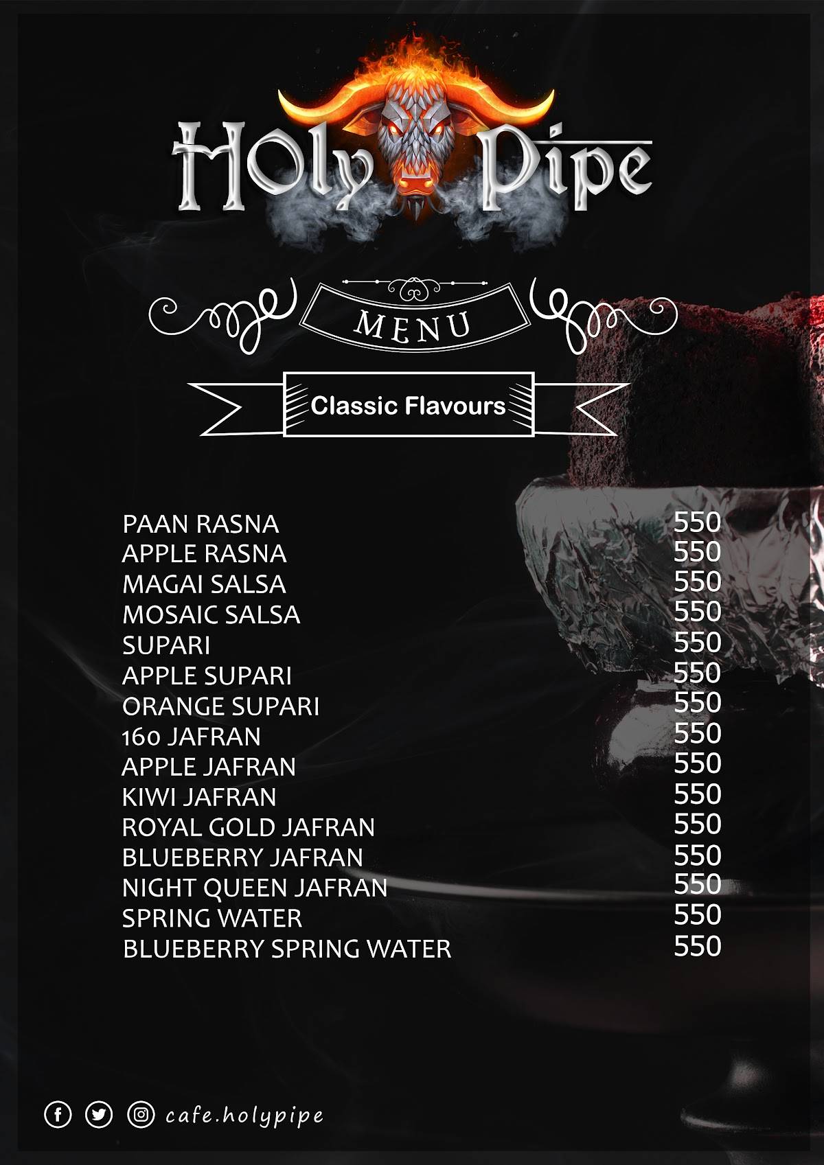 Menu at Cafe Holy Pipe, Mumbai, 3W28+4GX Malkar Bhavan