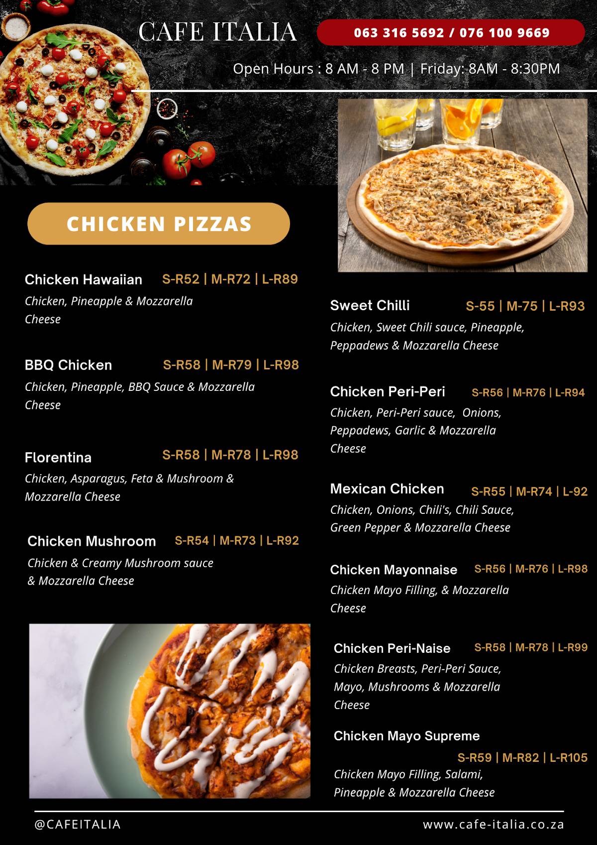 Menu at Cafe-Italia Take Away's, Mokopane