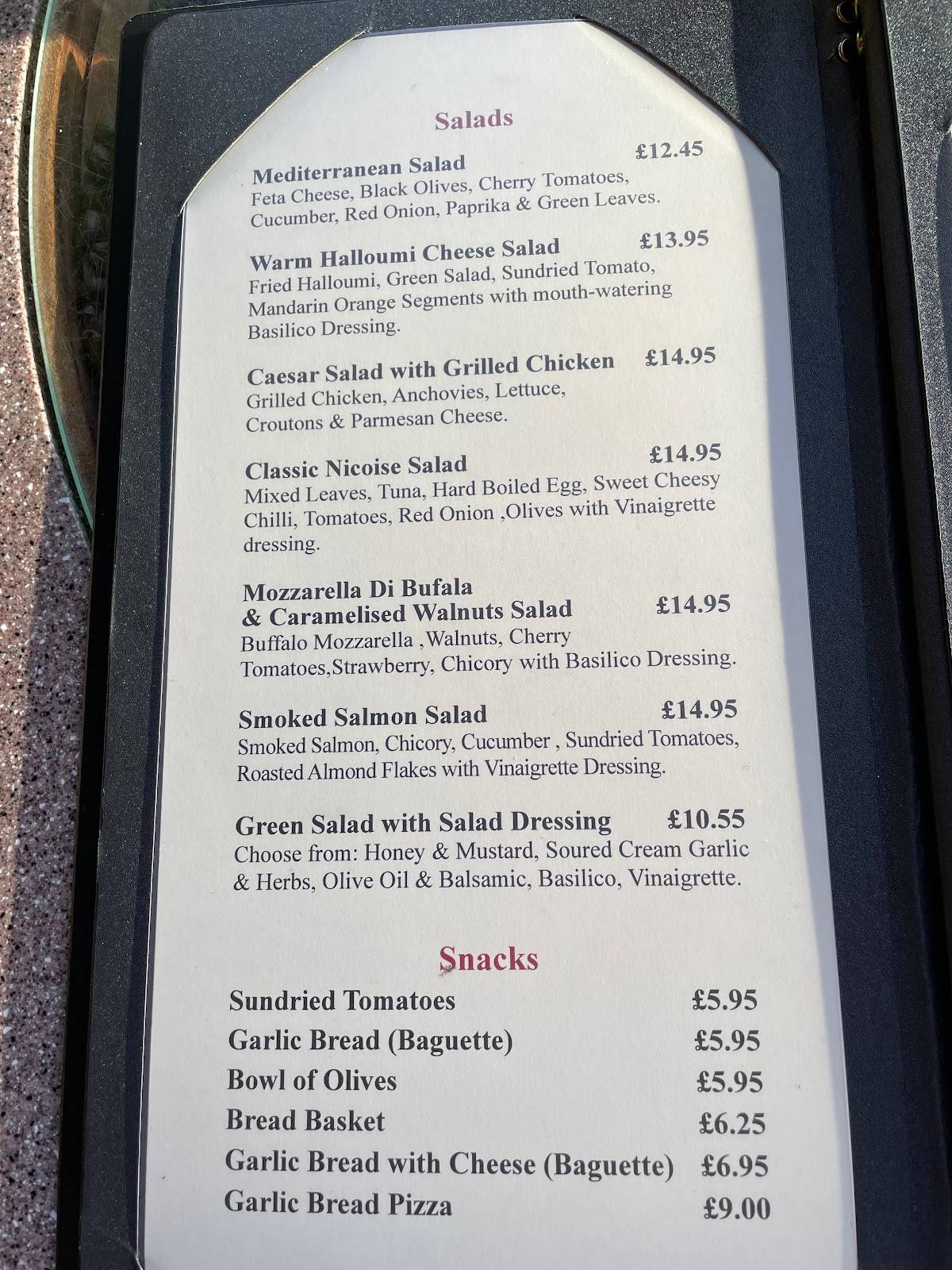 Menu at Cafe Italia, Windermere