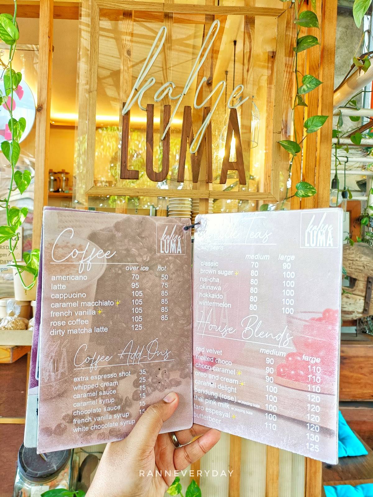 Menu at Kalye Luma cafe, Plaridel