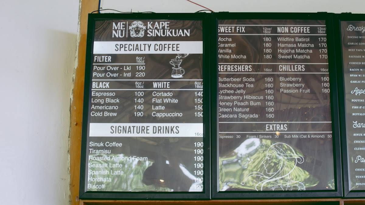Menu at Kape Sinukuan cafe, Arayat