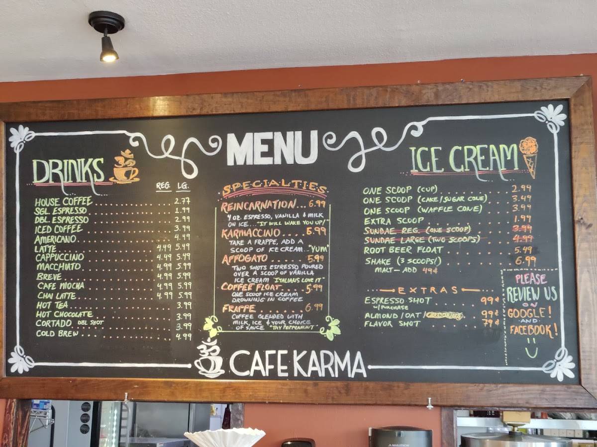Menu at Cafe Karma, South Padre Island