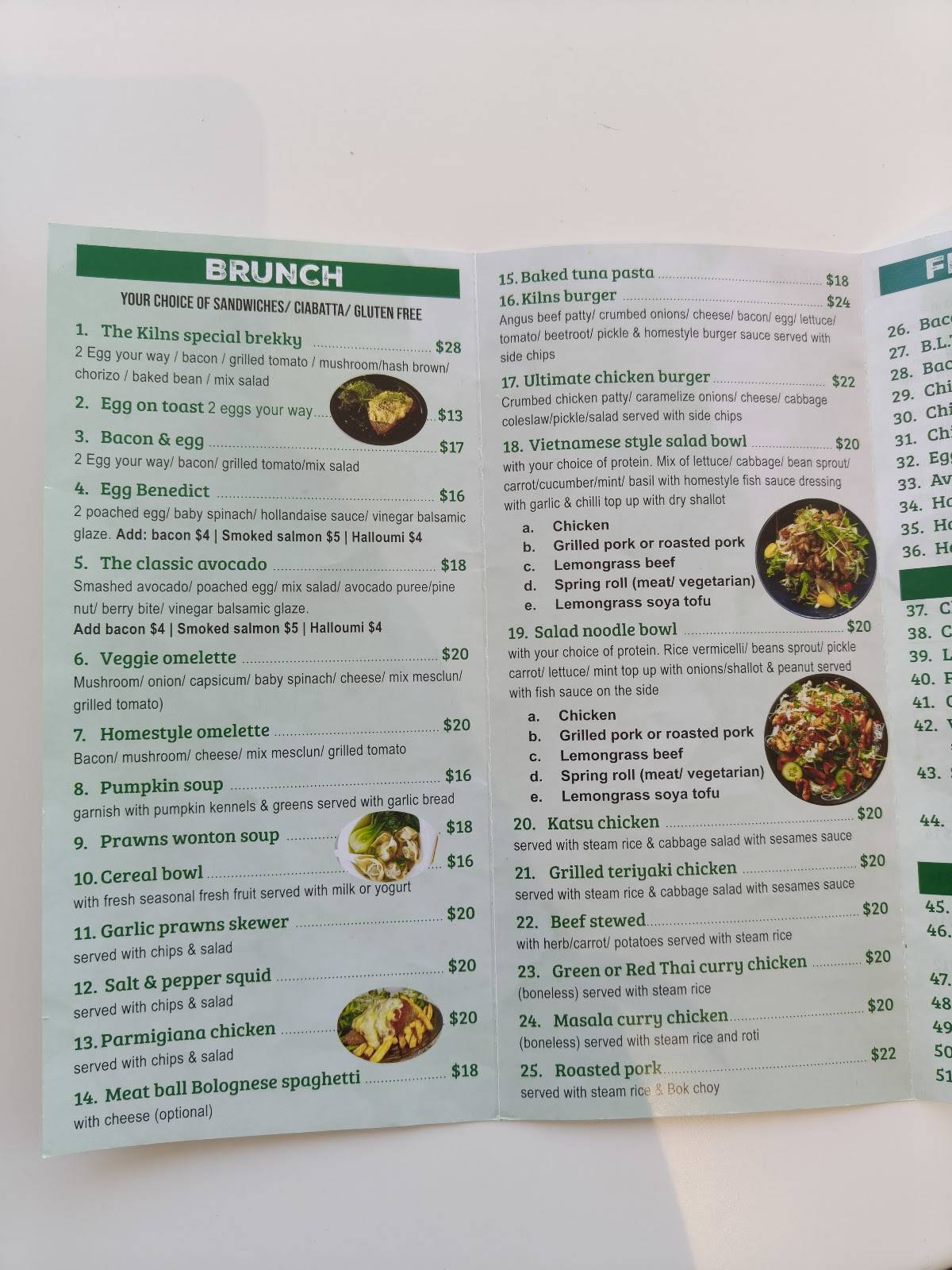 Menu at Kilns Cafe, Ascot