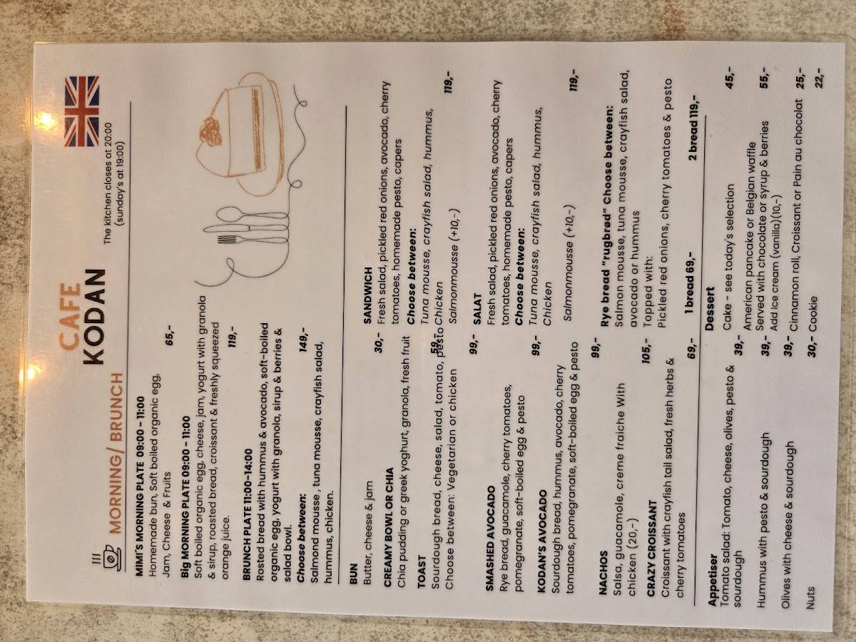 Menu at Café Kodan cafe, Frederiksberg