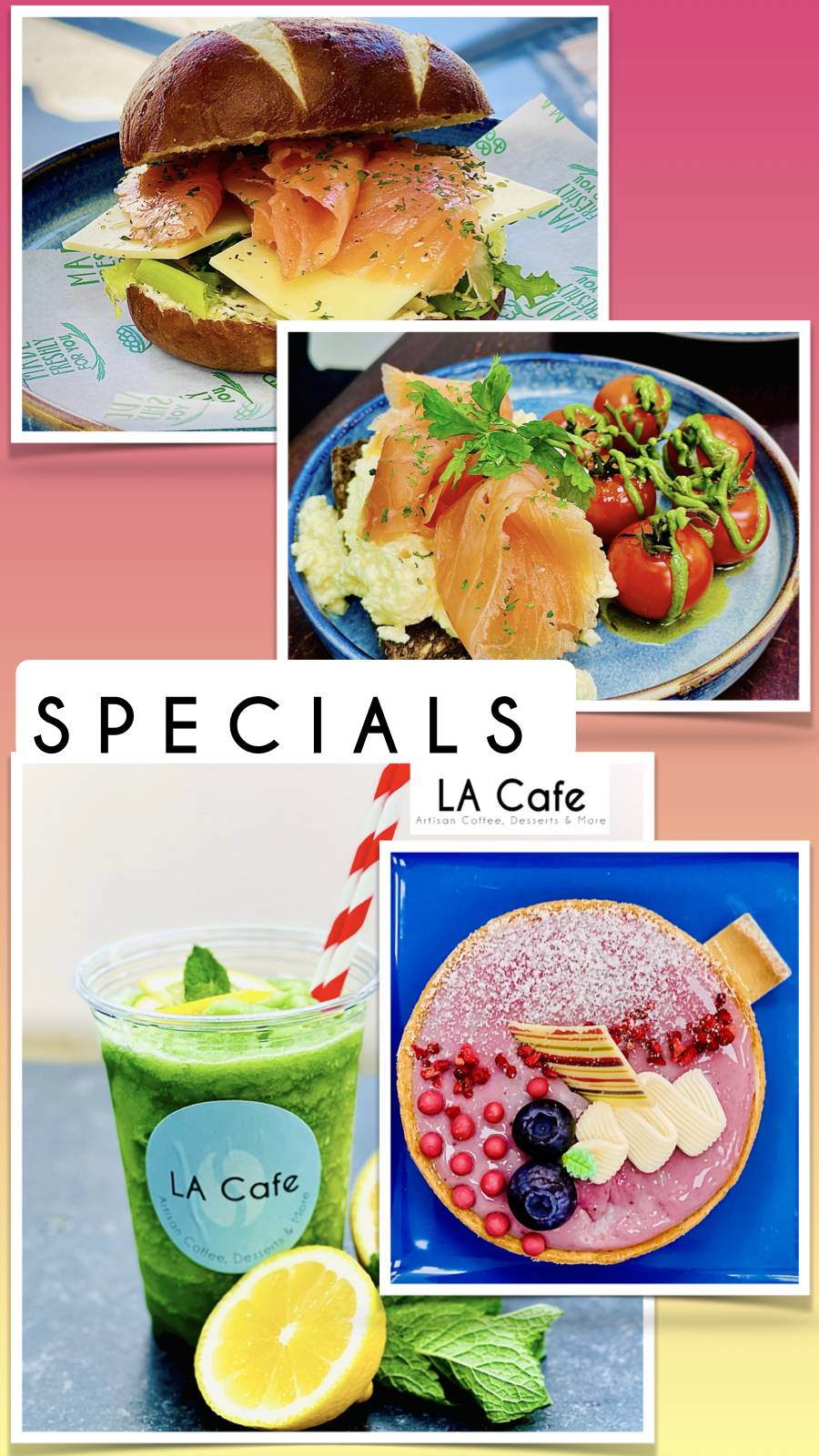 Menu at LA Cafe, Sutton
