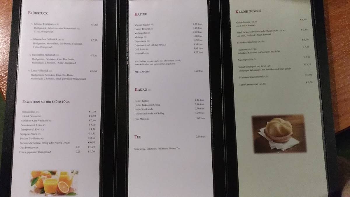 Menu at Cafe Lena, Linz