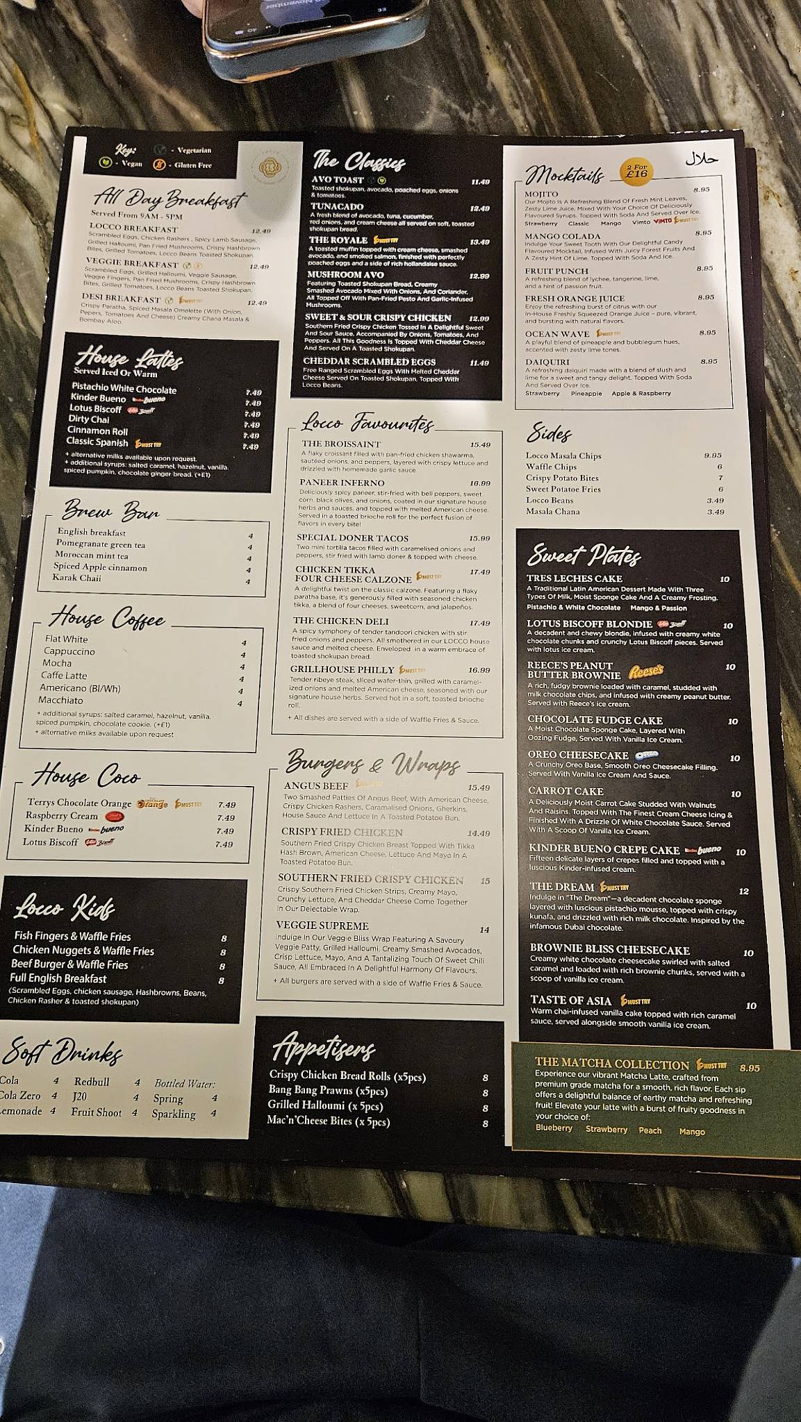 Menu at Cafe Locco, Coventry