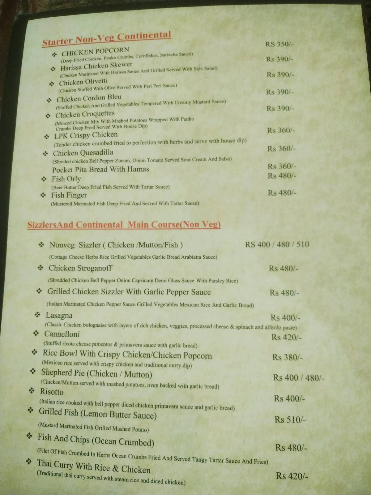 Menu at Café Love Passion Karma, Bhopal
