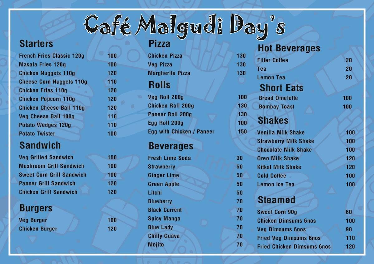 Menu at Café Malgudi Day's, Bengaluru