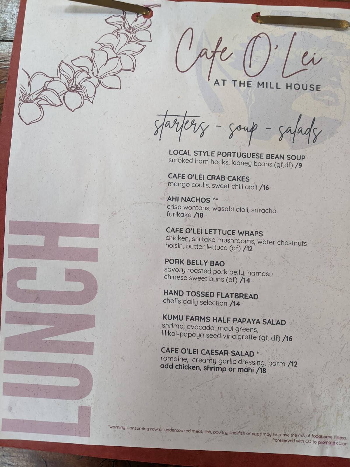 Menu at Cafe O'Lei at the Plantation, Wailuku, HI-30