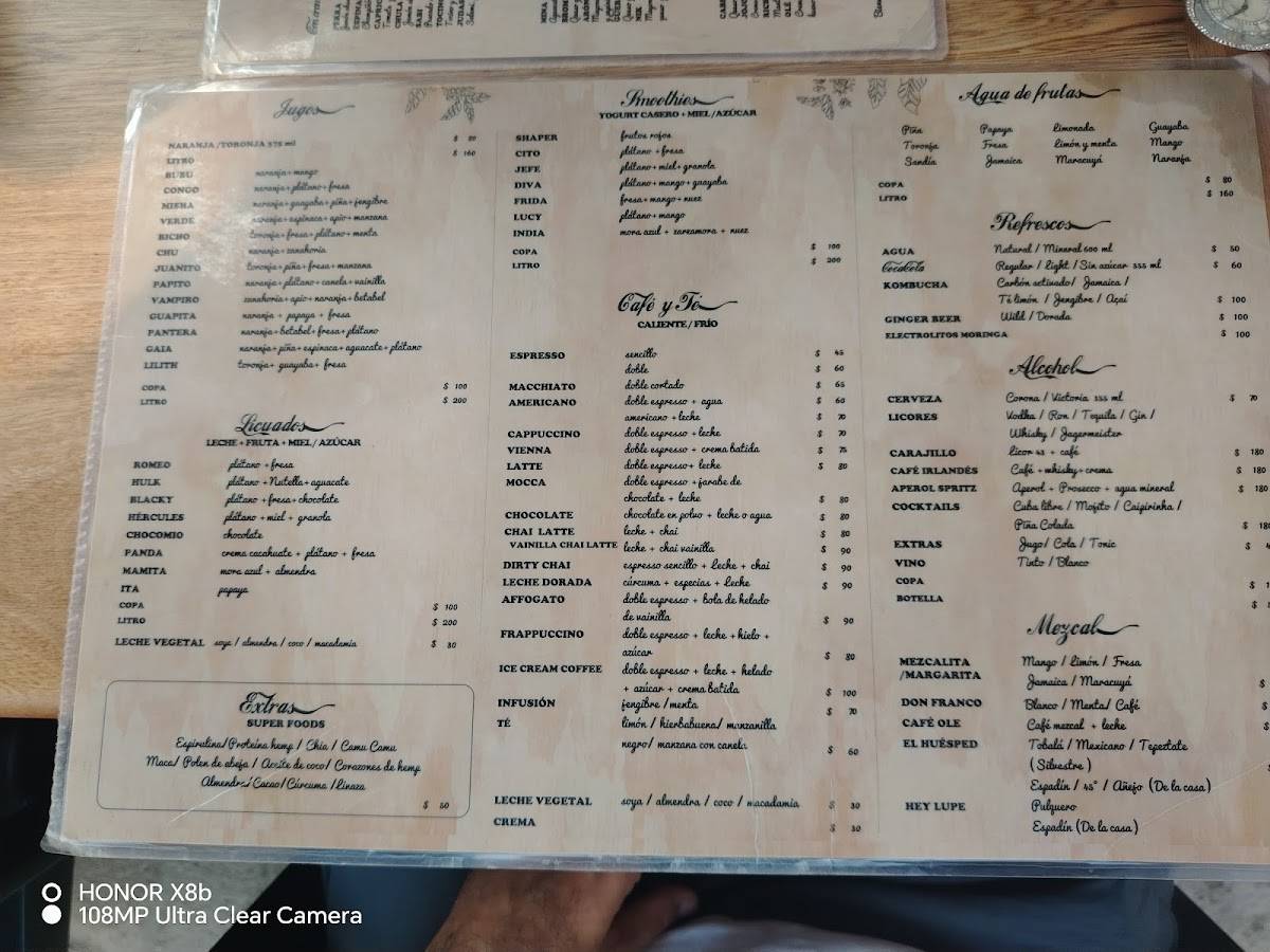 Menu at Café Ole, Brisas de Zicatela, Puerto Escondido 71980