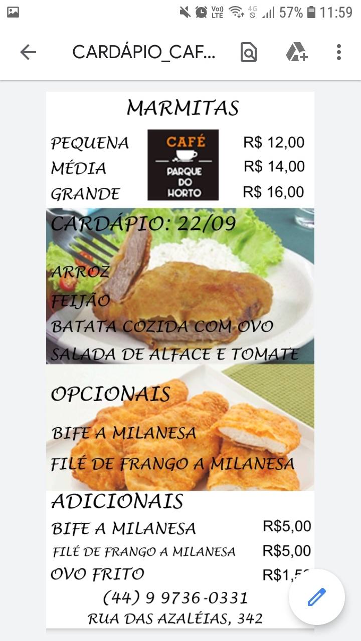 Menu em Café Parque do Horto, Maringá