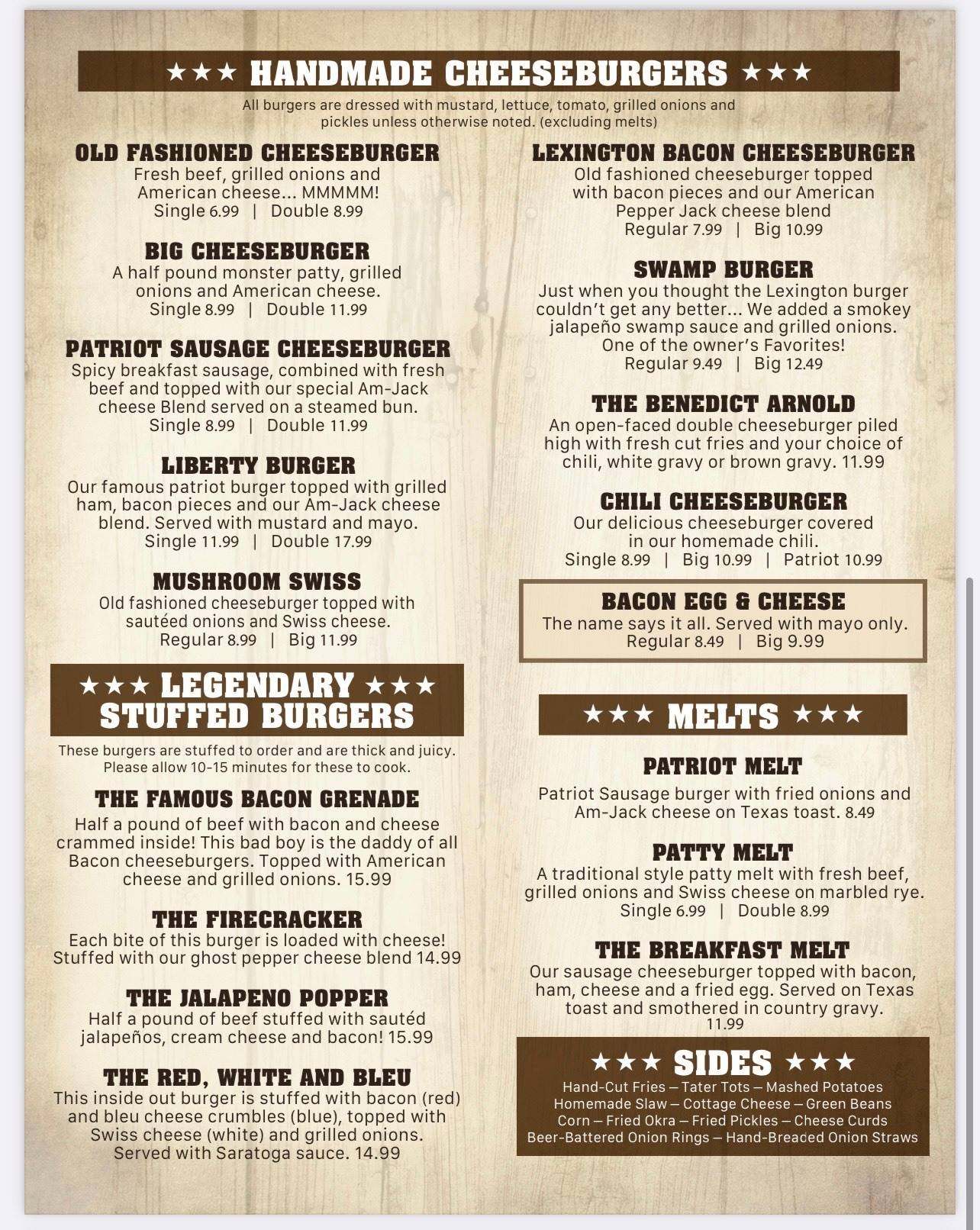 Menu at Patriot Cafe, Sapulpa