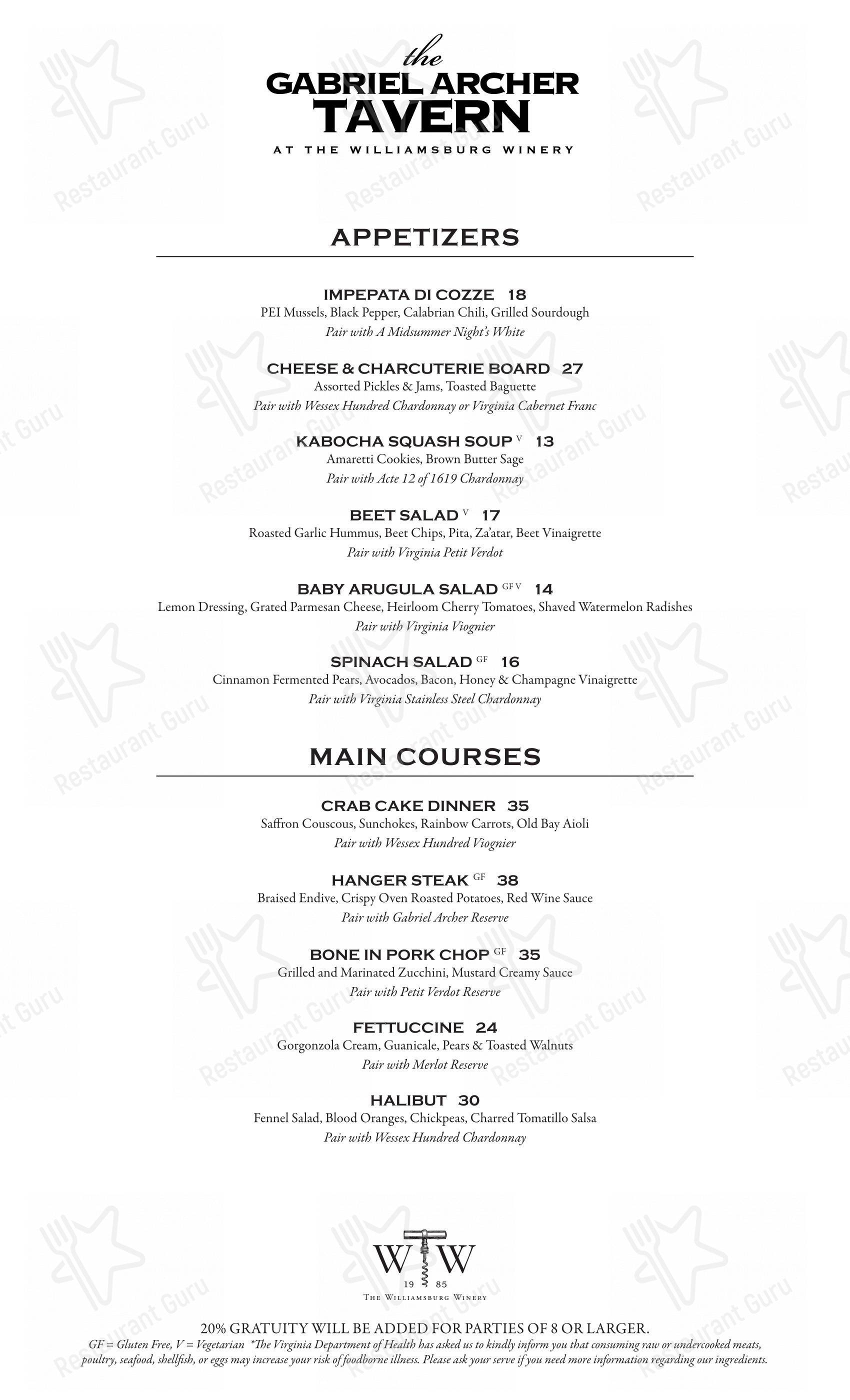 Menu at Cafe Provencal, Williamsburg