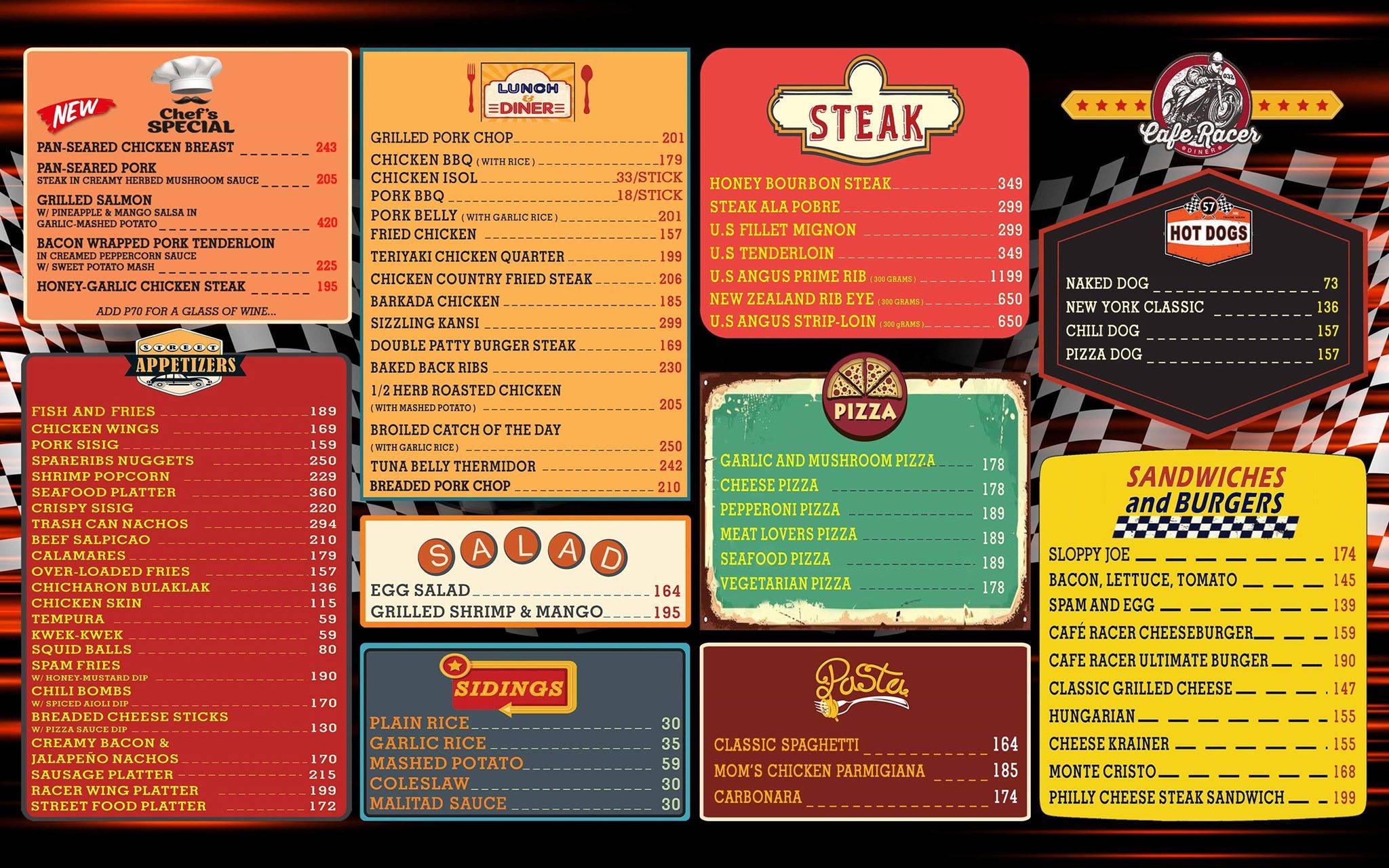 Menu at Cafe Racer Diner, Dumaguete