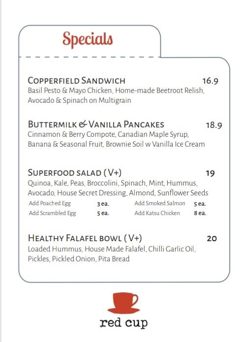 Menu at Red Cup Cafe, Box Hill