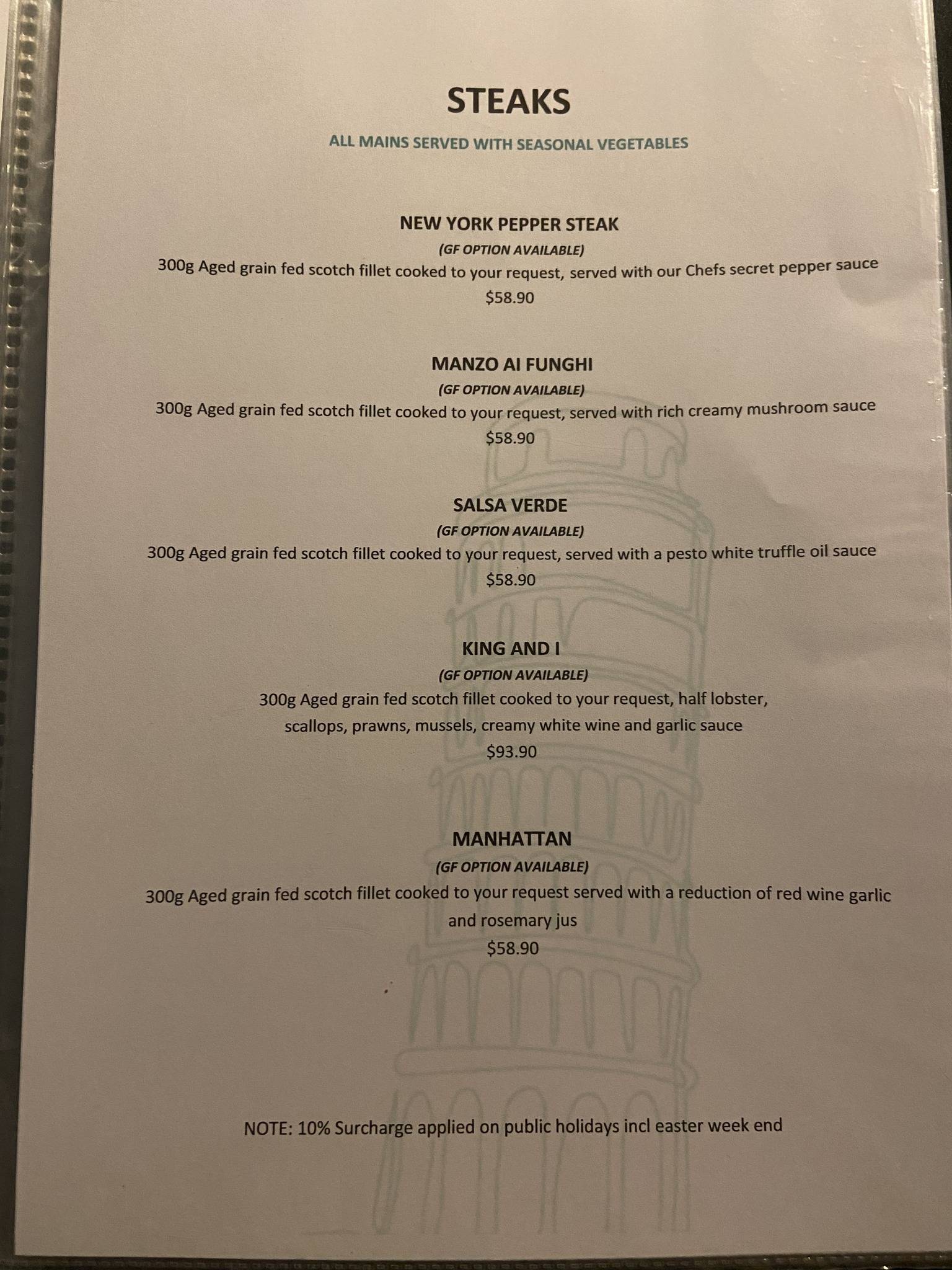Menu at Cafe Romantica, Irymple