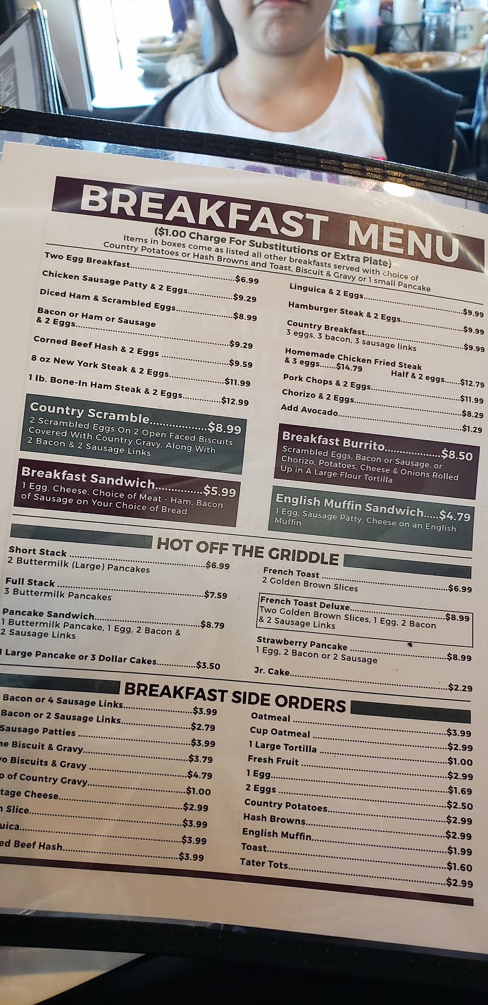 Menu at Sam's Cafe, Ceres