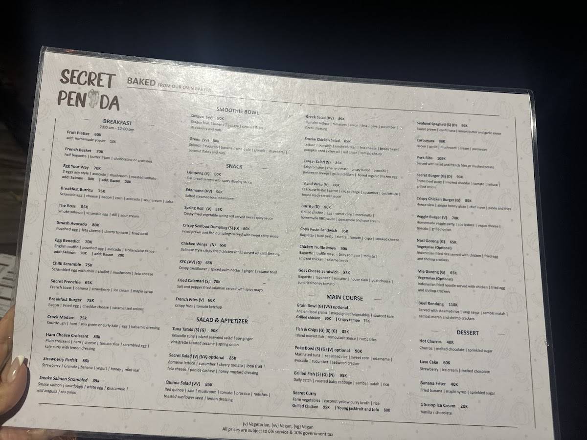 Menu at Secret Penida Restaurant & Bar, Indonesia