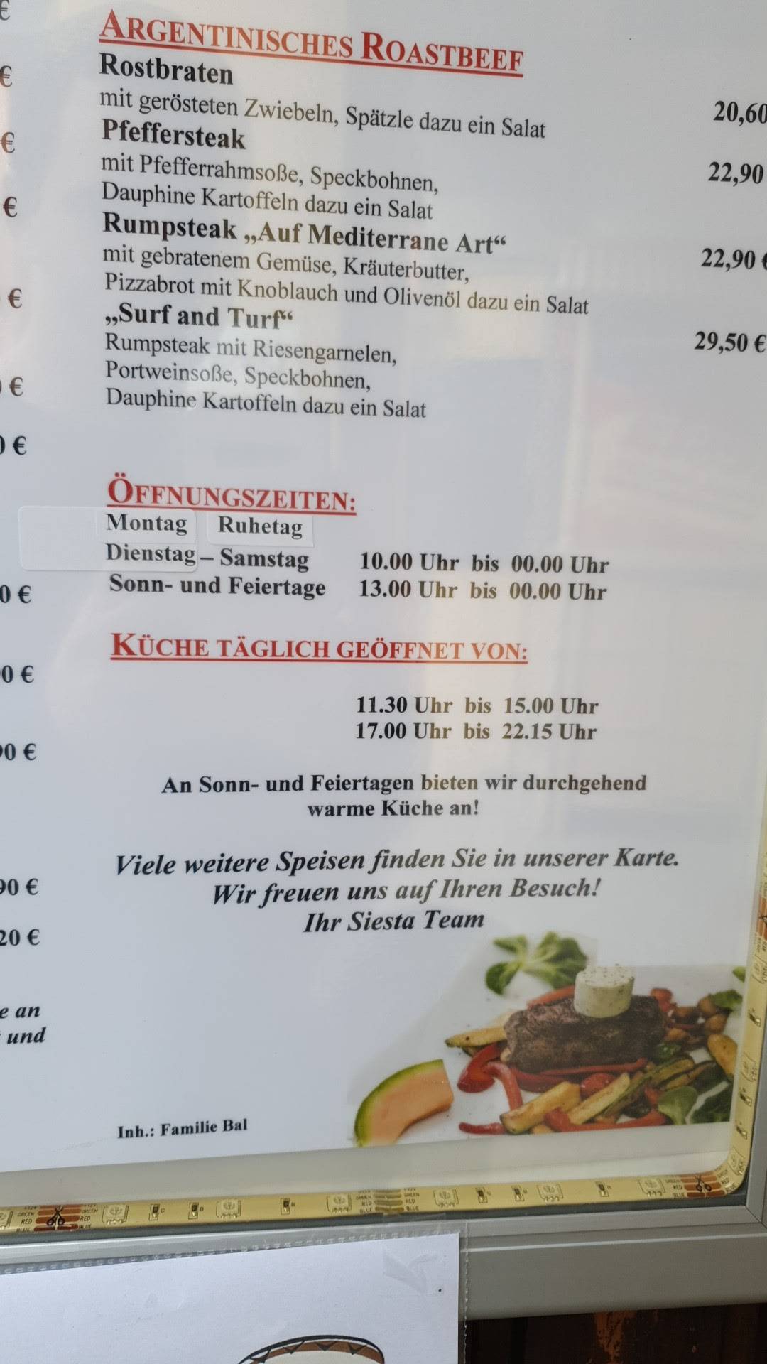 Speisekarte von Café Siesta restaurant, Villingen-Schwenningen