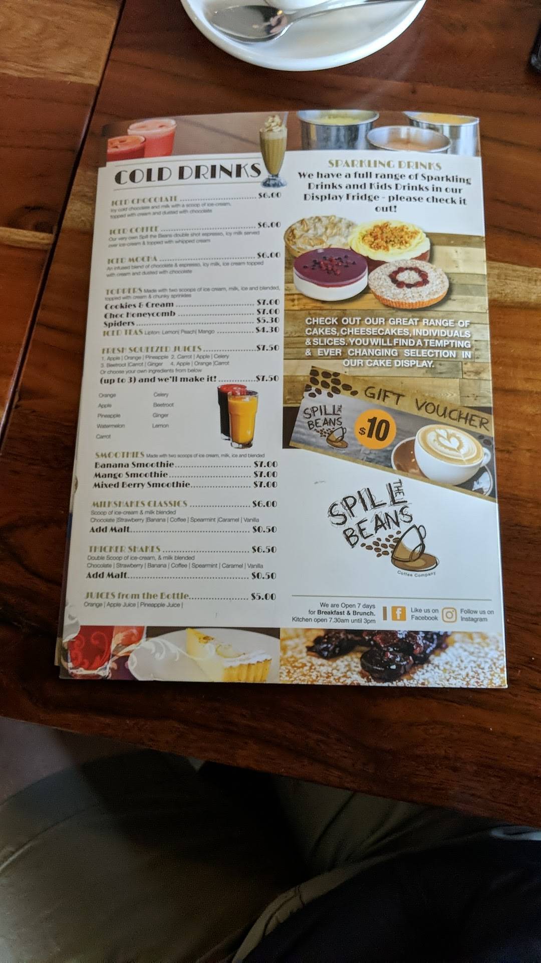 Menu at Spill the Beans @ Palm Beach Jetty cafe, Rockingham