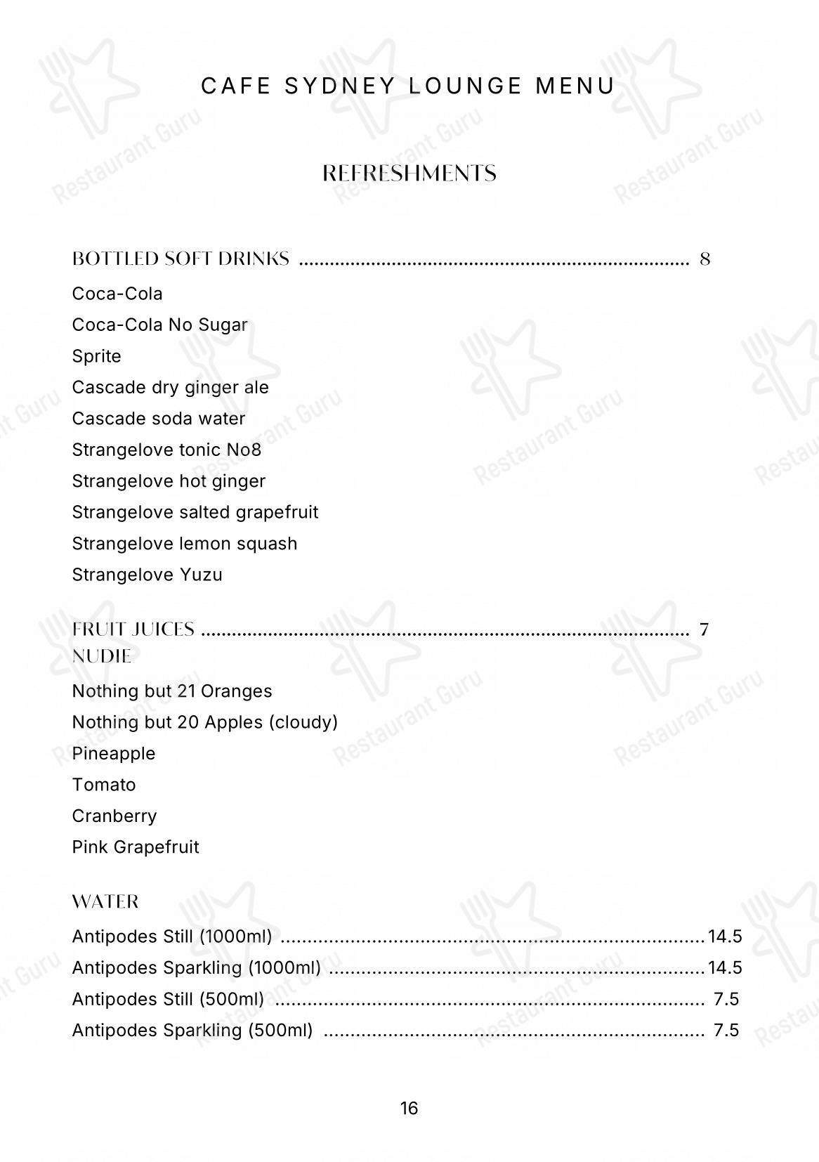 Menu at Cafe Sydney, Sydney, Level 5 Customs House