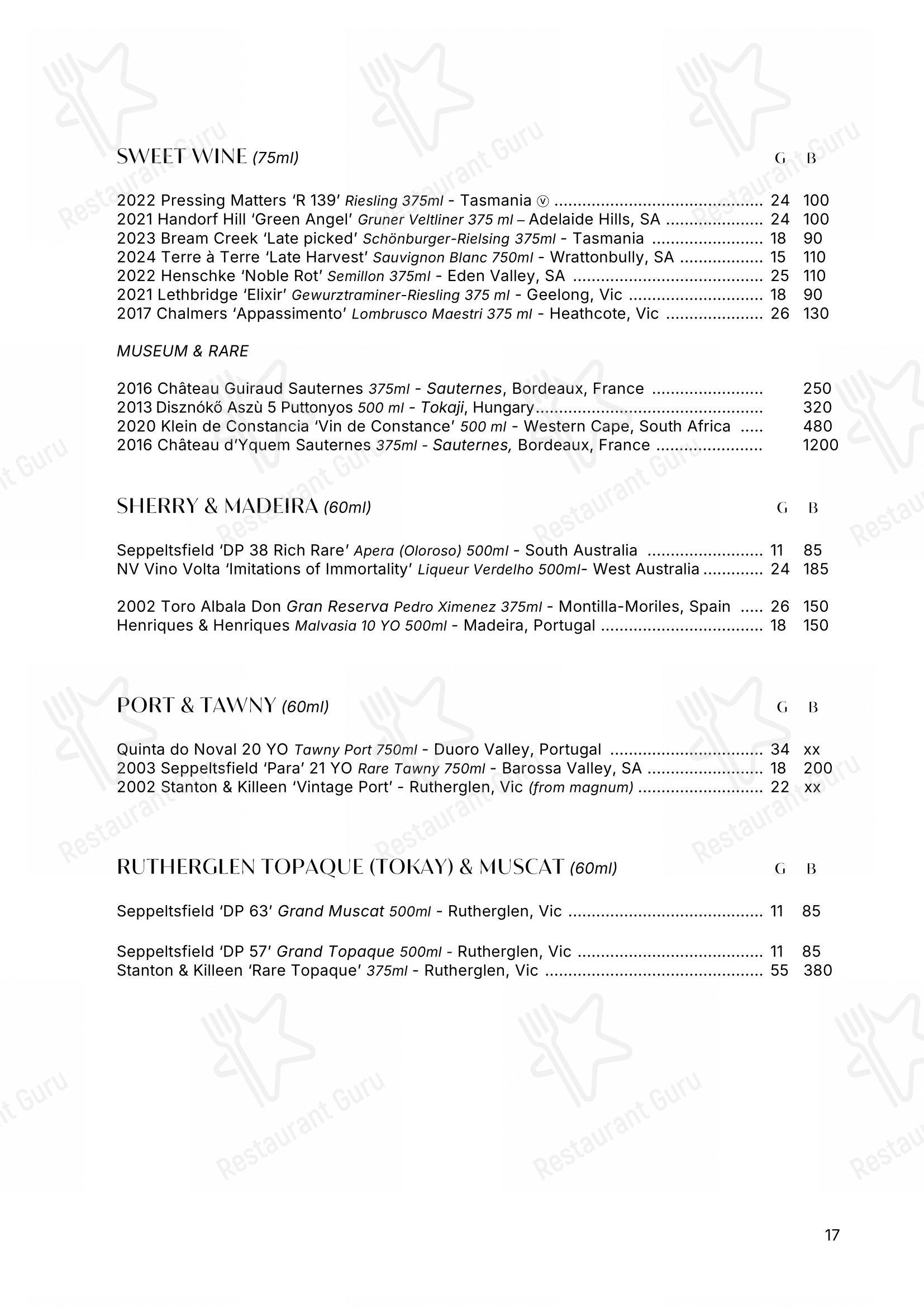 Menu at Cafe Sydney, Sydney, Level 5 Customs House