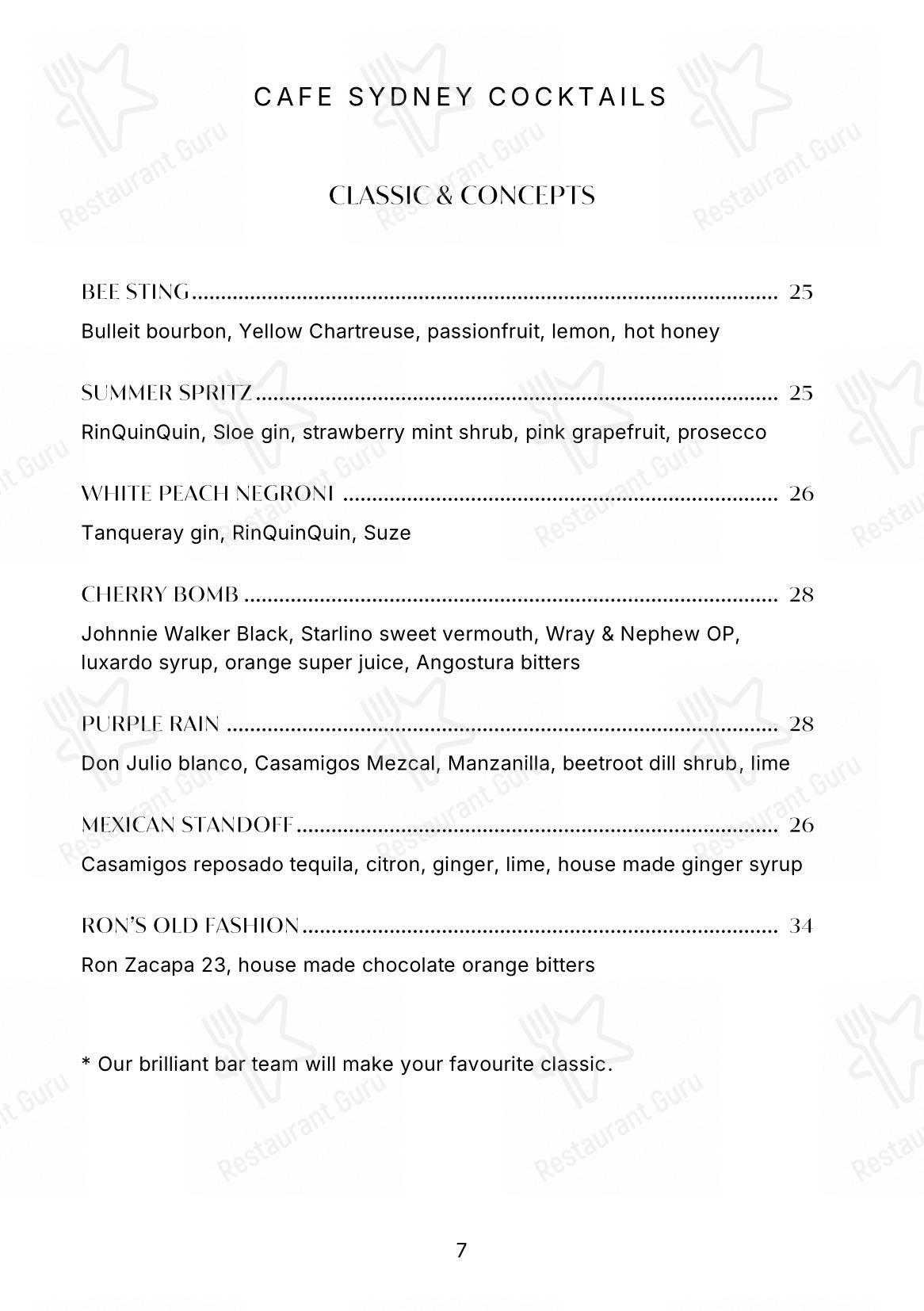 Menu at Cafe Sydney, Sydney, Level 5 Customs House