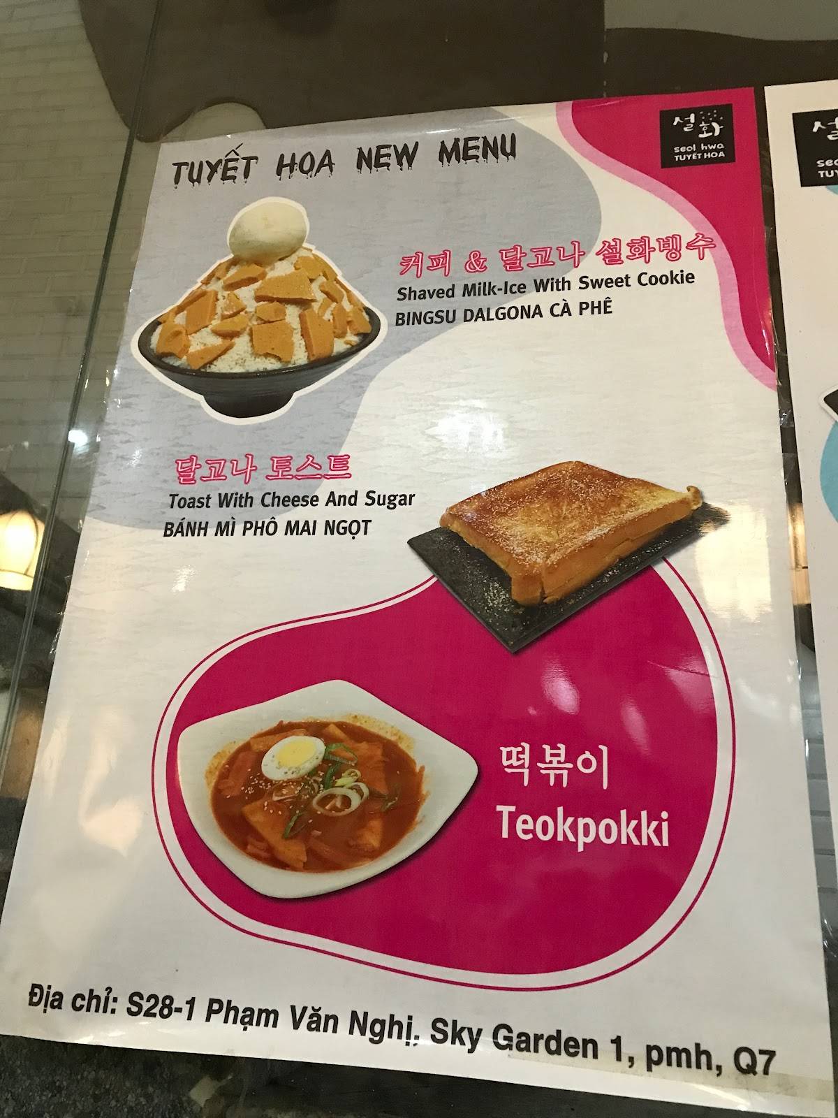 Menu at Tuyết Hoa - Seol Hwa Bing Su cafe, Ho Chi Minh City