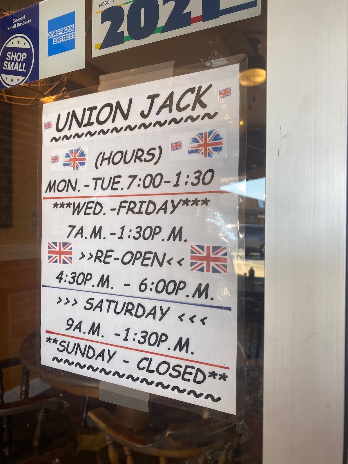 Menu at Union Jack Cafe, Rainbow City