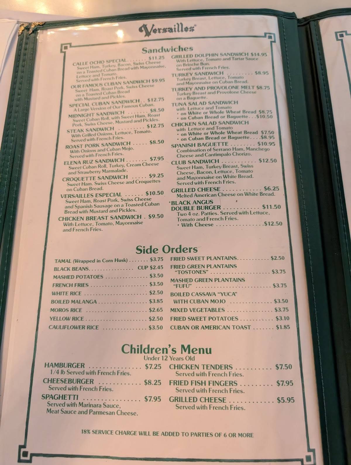 Menu at Versailles Restaurant Cuban Cuisine, Miami, SW 8th St