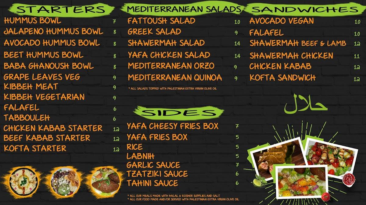 Menu at Cafe Yafa Natick, Natick
