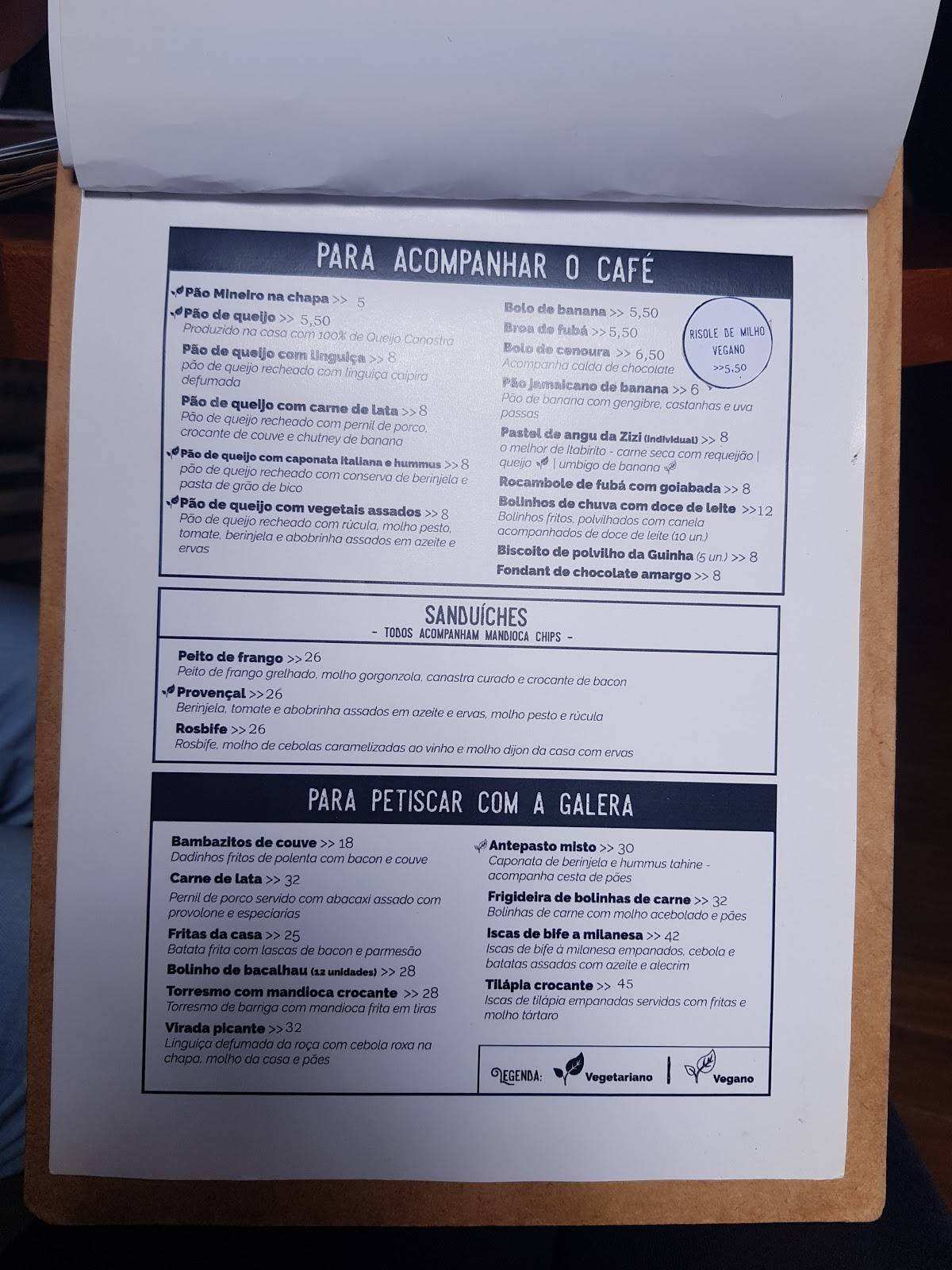 Menu em Café das Flores, Ouro Preto