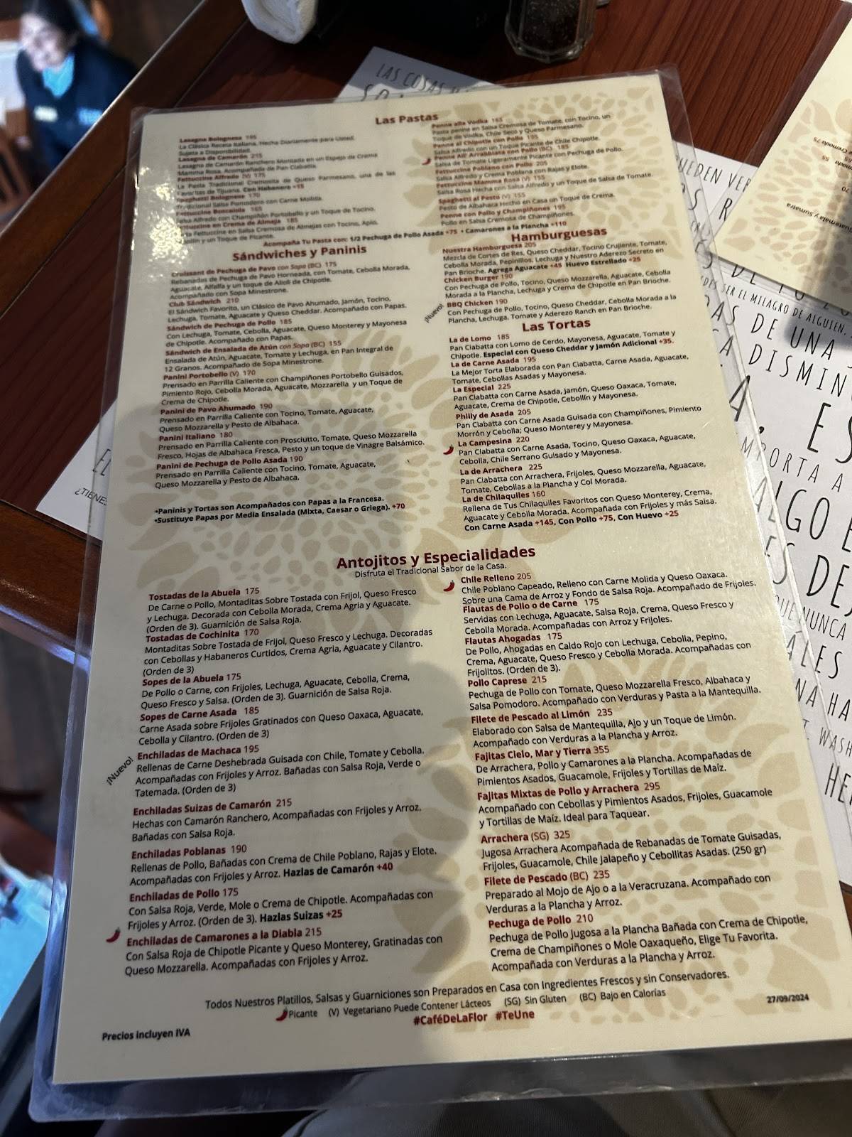 Carta de Café de la Flor, Tijuana, local E-01