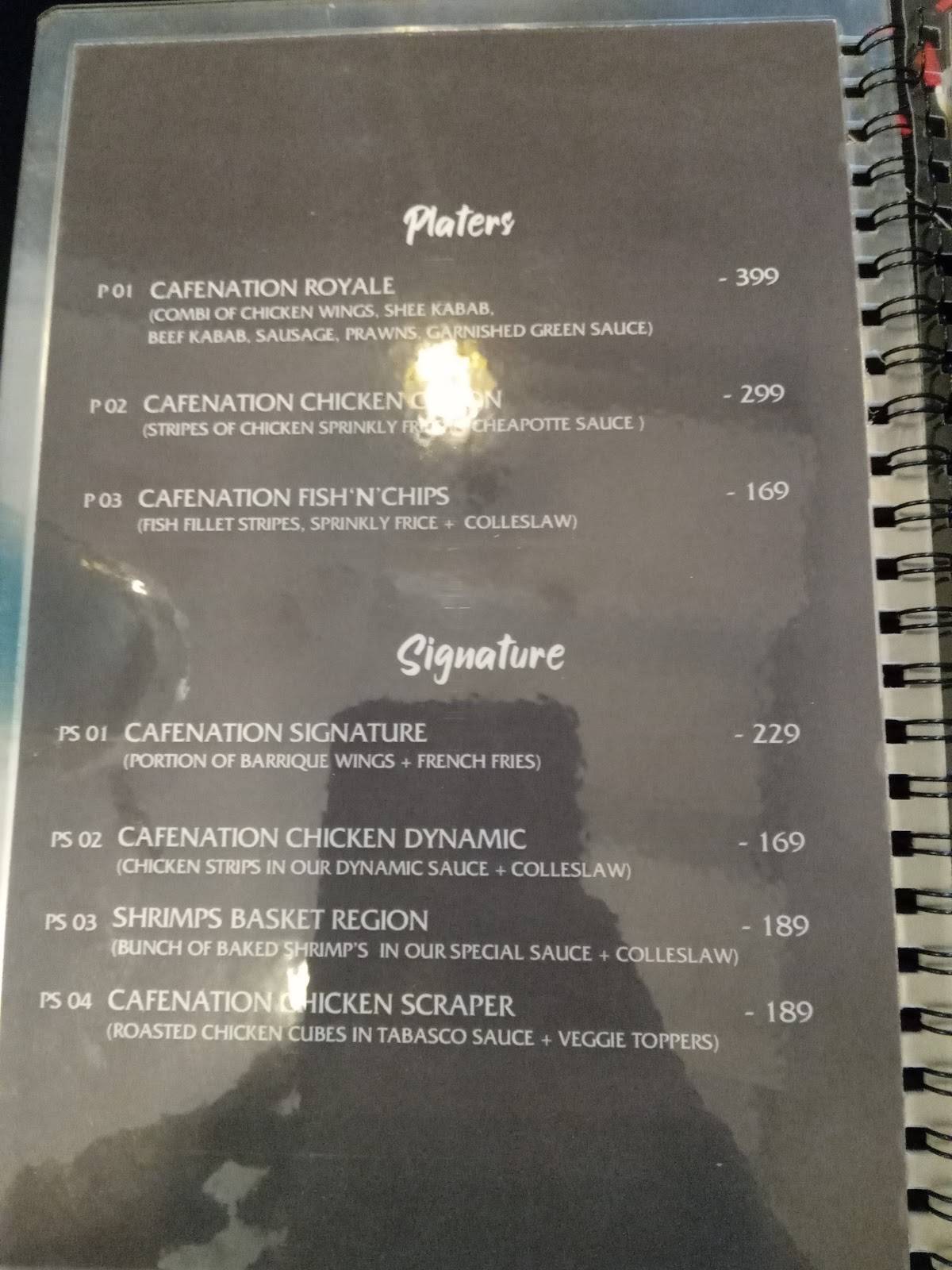 Menu at Cafenation, Thalassery