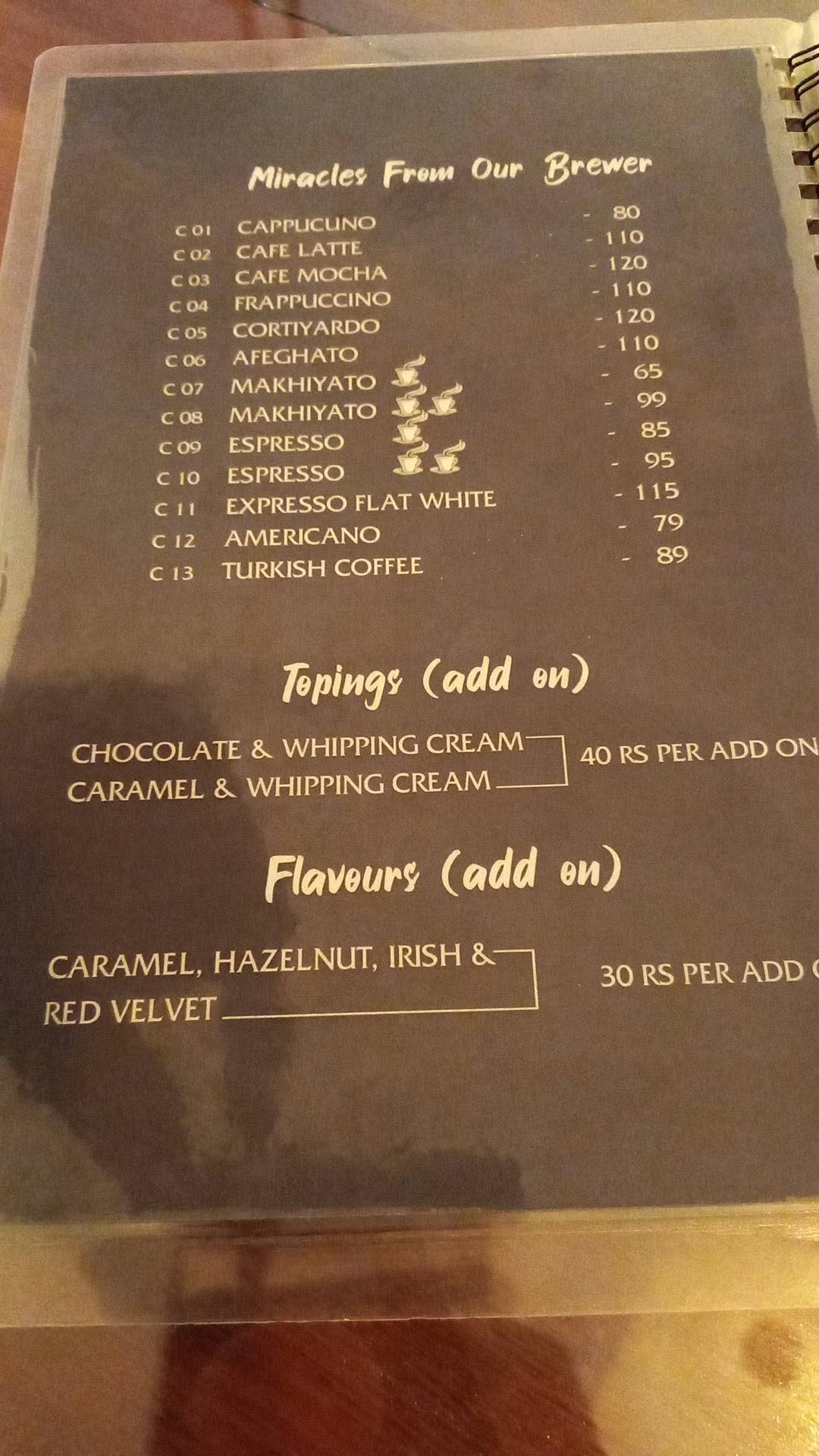 Menu at Cafenation, Thalassery