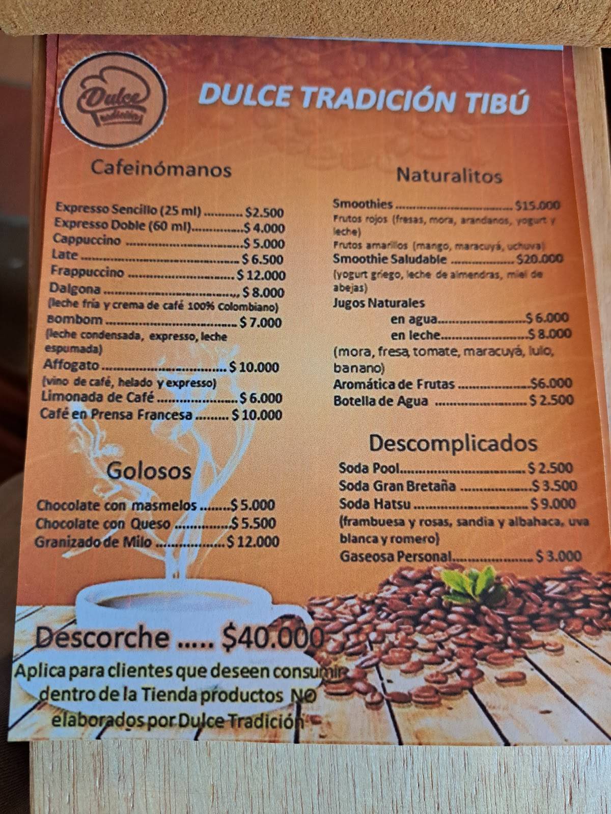 Menu at Cafeteria y Repostería Dulce Tradición Tibú, Tibú