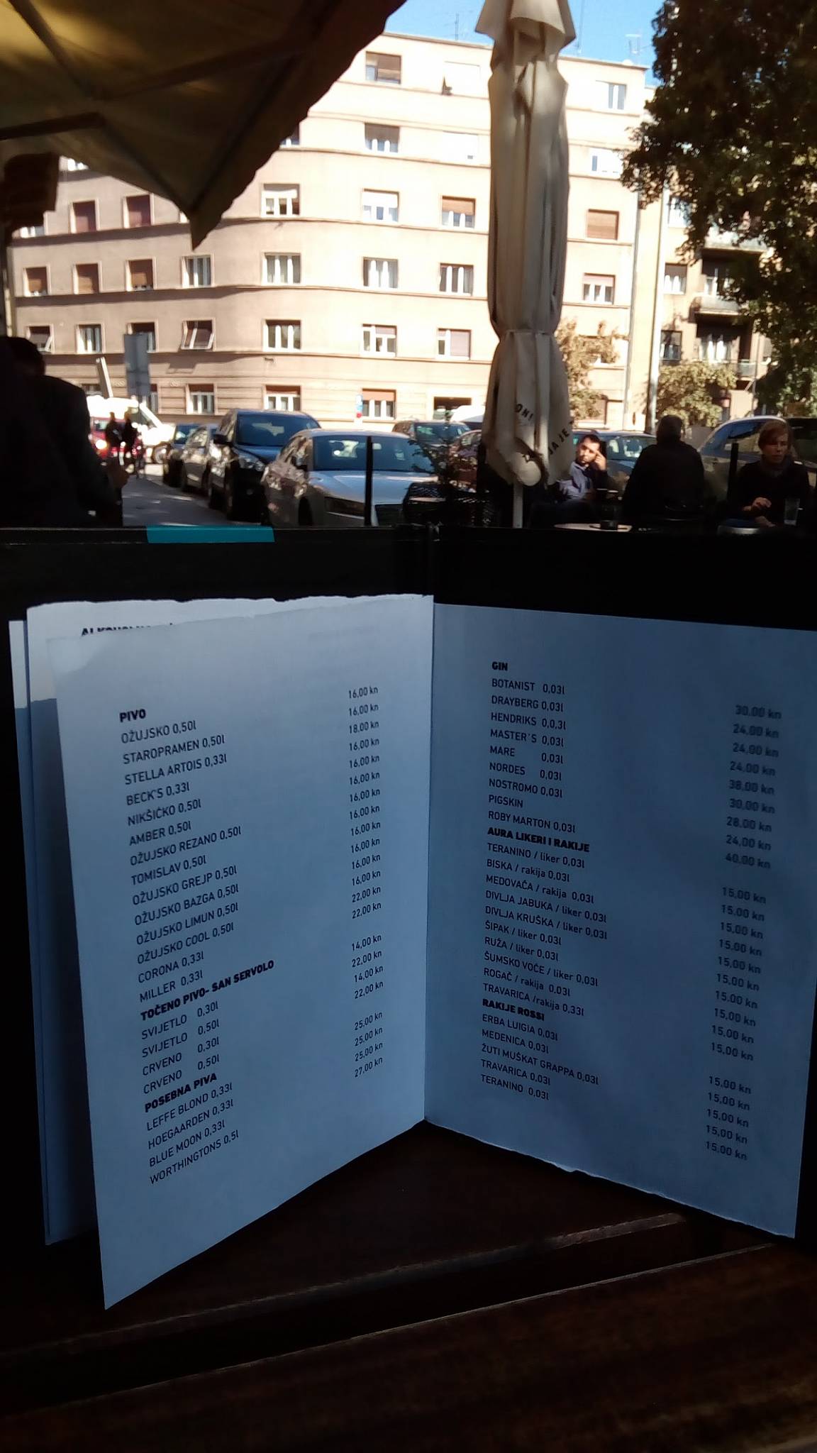 Menu at Caffe bar Plavo Stablo, Zagreb