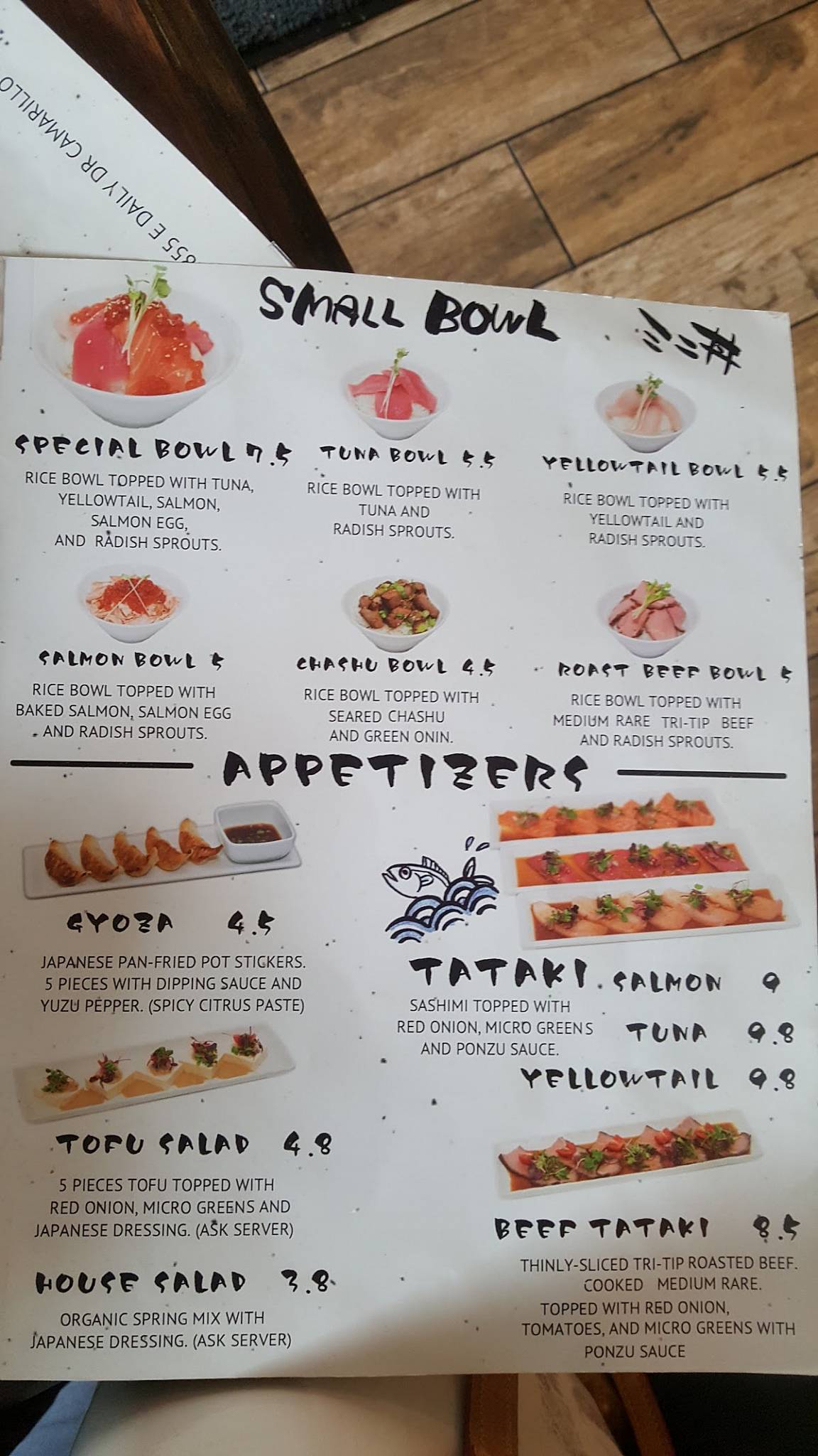 Menu at Cagami Ramen restaurant, Camarillo