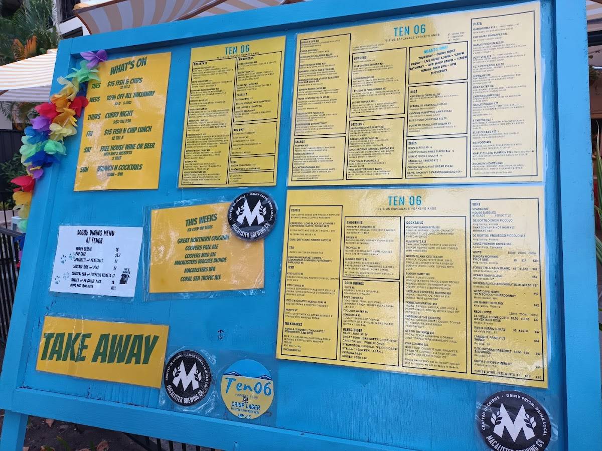 Menu at Ten 06 restaurant, Yorkeys Knob